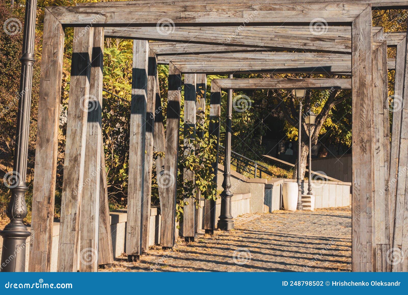 Wooden Rectangular Arches in the Park Stock Photo - Image of park, grey ...