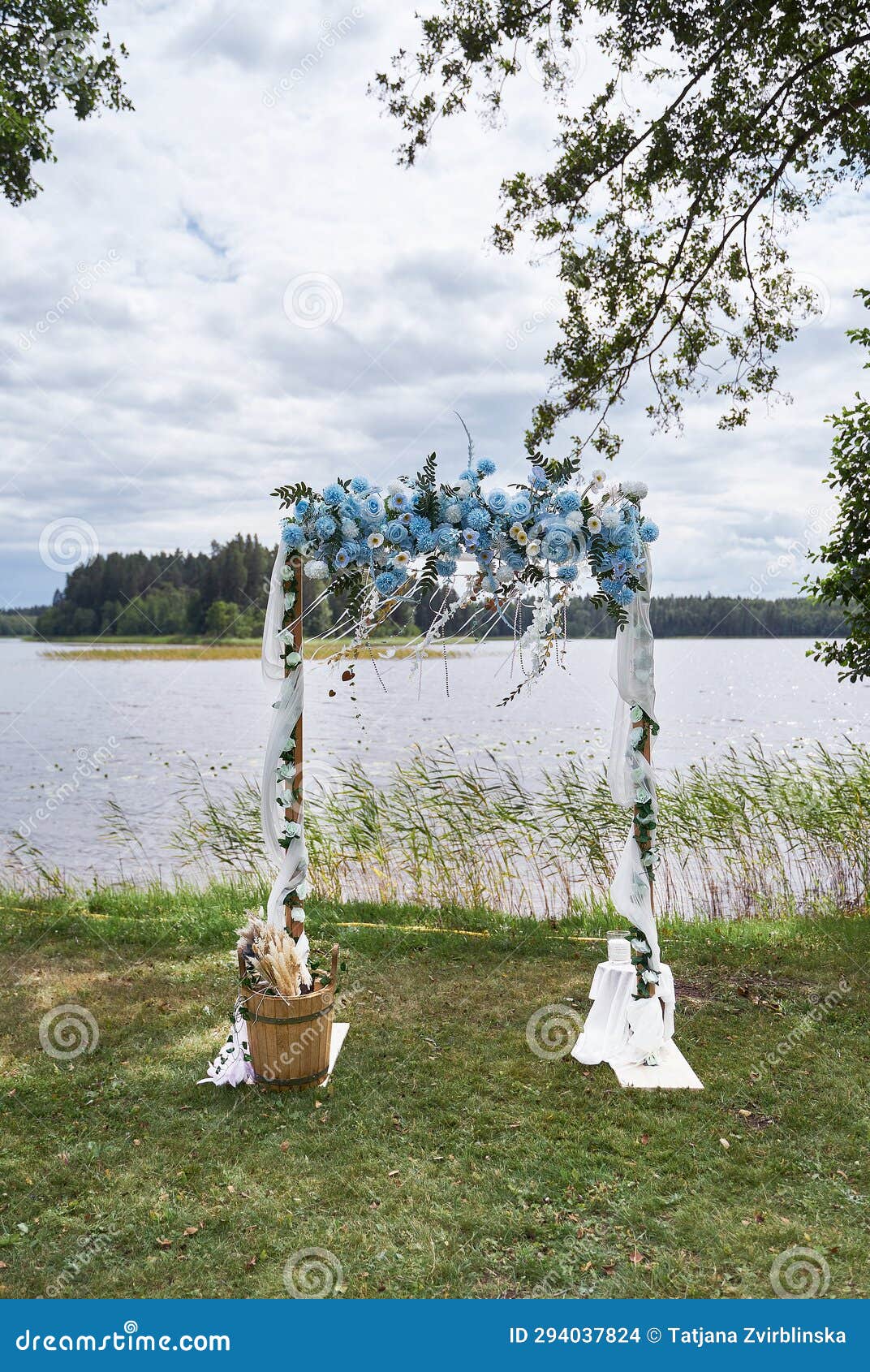 Wooden Rectangular Wedding Arch Decorated with Flowers Stock Photo ...