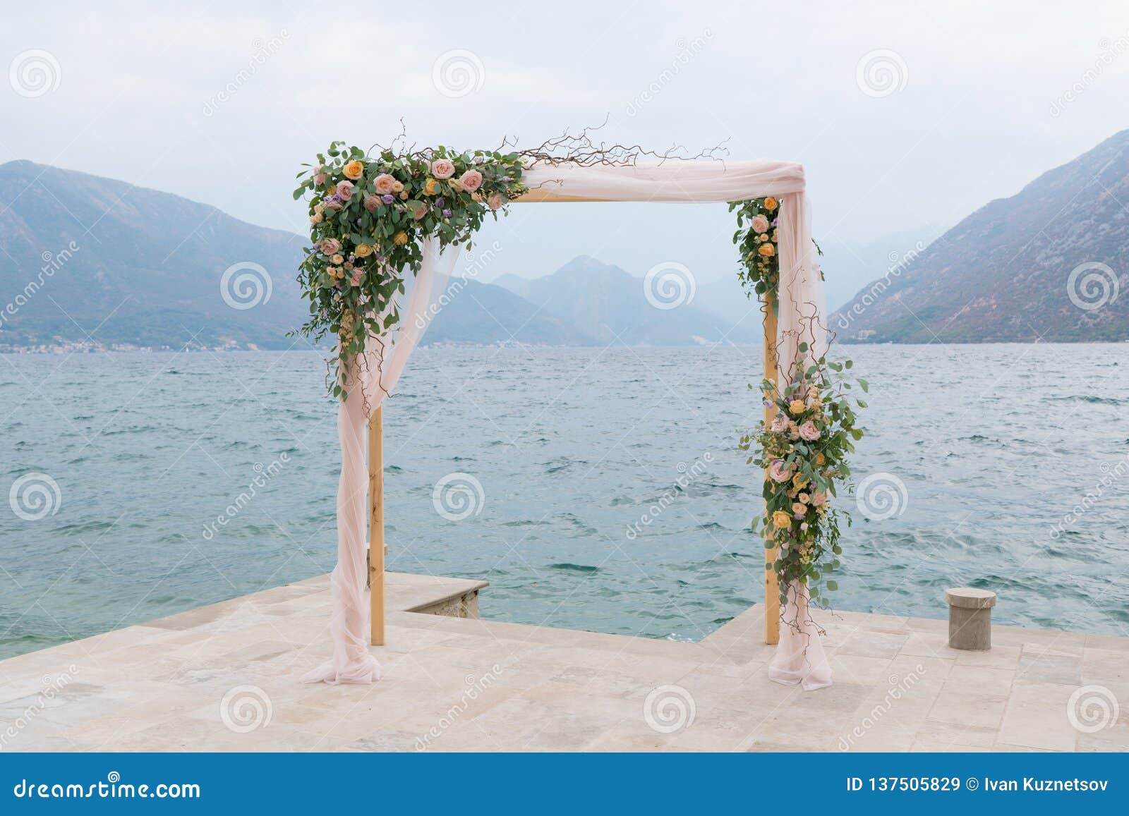 Wooden Rectangular Wedding Arch Decorated with Flowers Stock Image ...