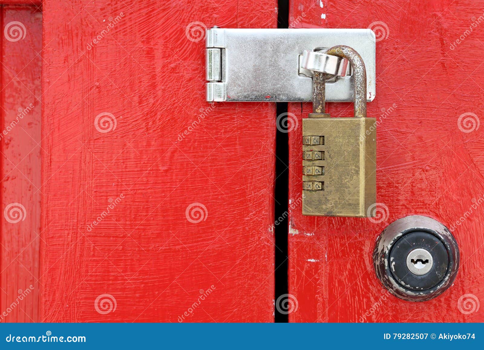 Wooden Red Door with Padlock Stock Image - Image of protect, house ...