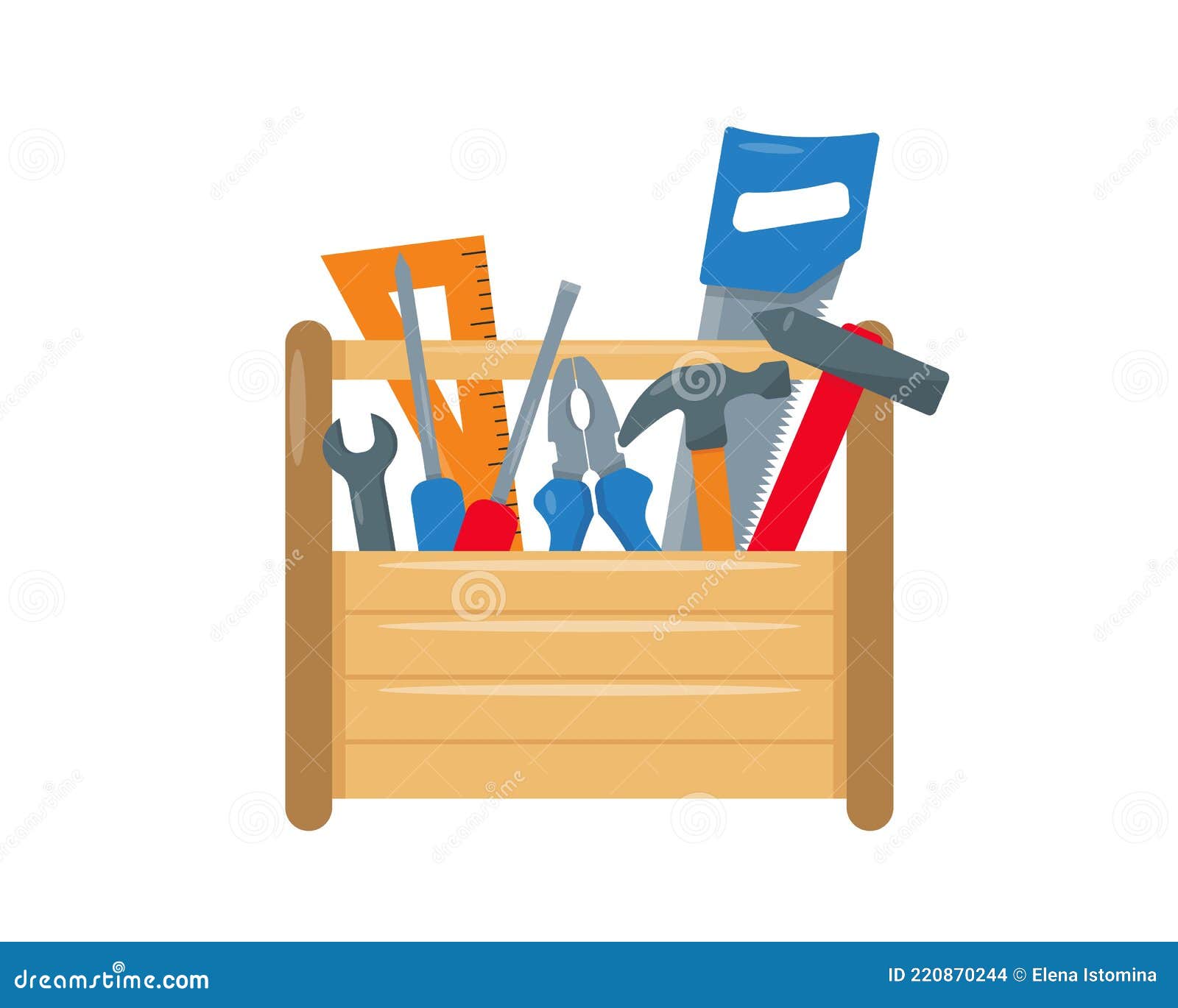 Wooden Repair Box with Work Tools Isolated Stock Vector - Illustration ...