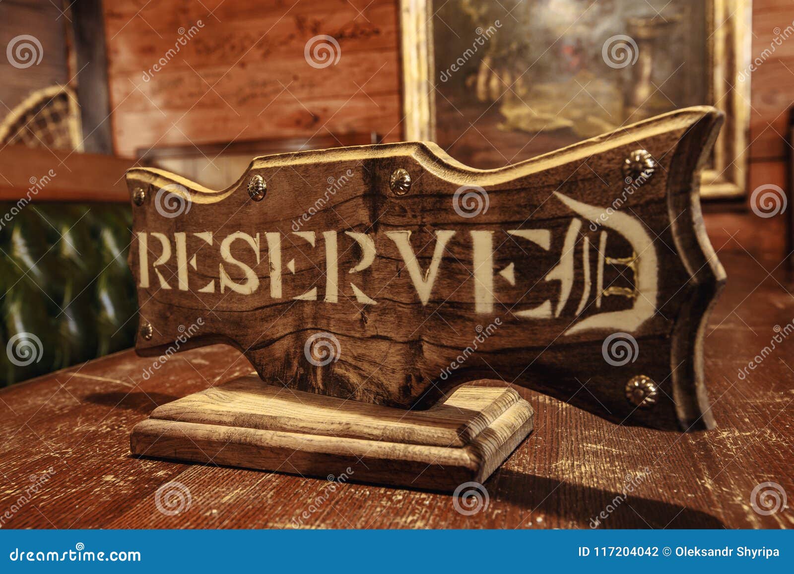 Wooden reserve table stock photo. Image of event, business - 117204042