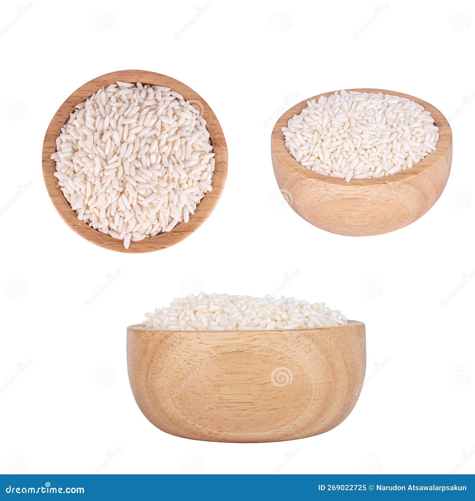 Wooden Rice Bowl Isolated on White Background Stock Image - Image of ...