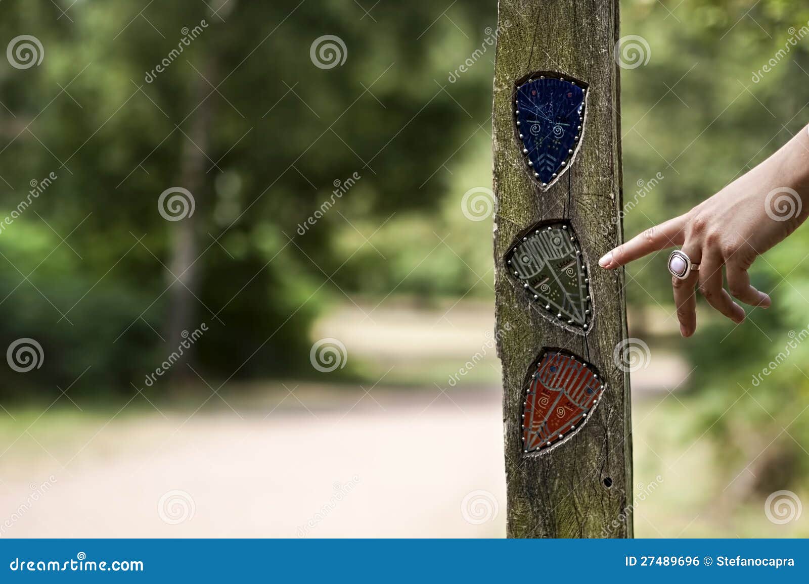 Wooden Road Sign on a Forest Path Stock Photo - Image of brown, family ...