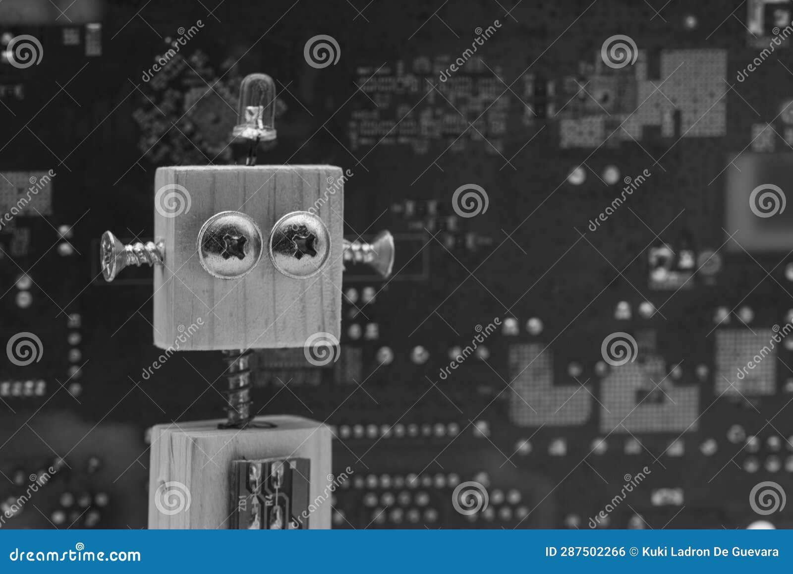 Wooden Robot in Front of an Electronic Circuit Panel Stock Photo ...