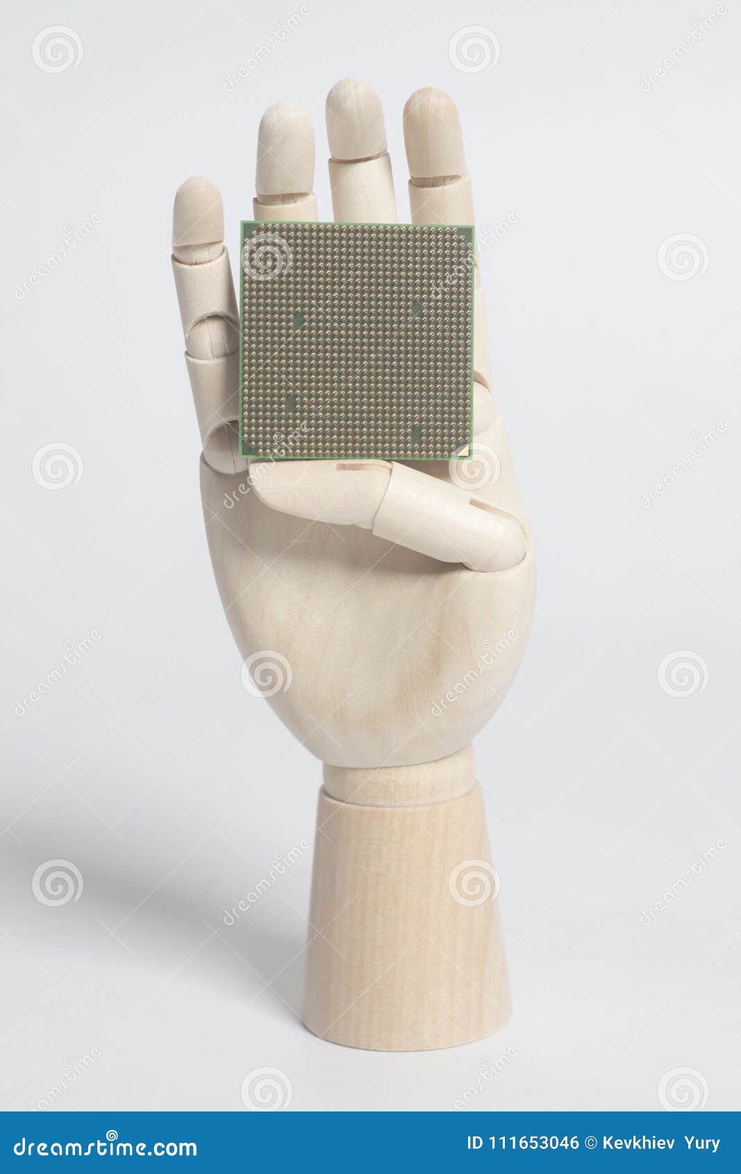 Wooden Robot Hand Holding Central Processing Unit CPU Microchip Stock ...