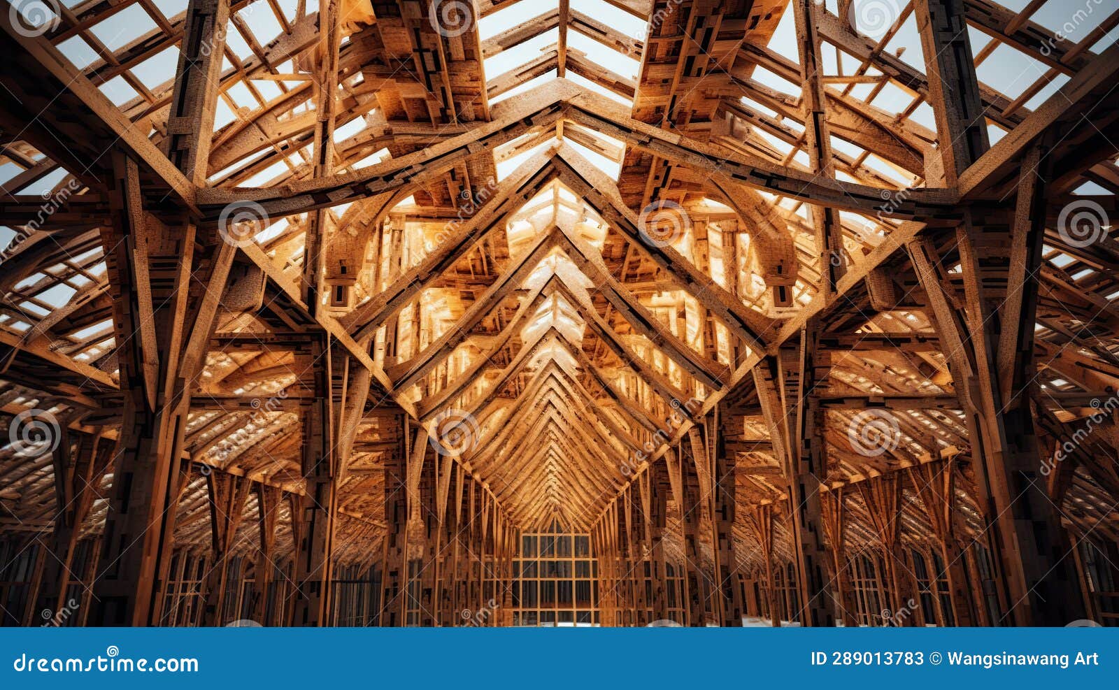 Wooden Roof Skeleton Frame of Building Stock Image - Image of exterior ...