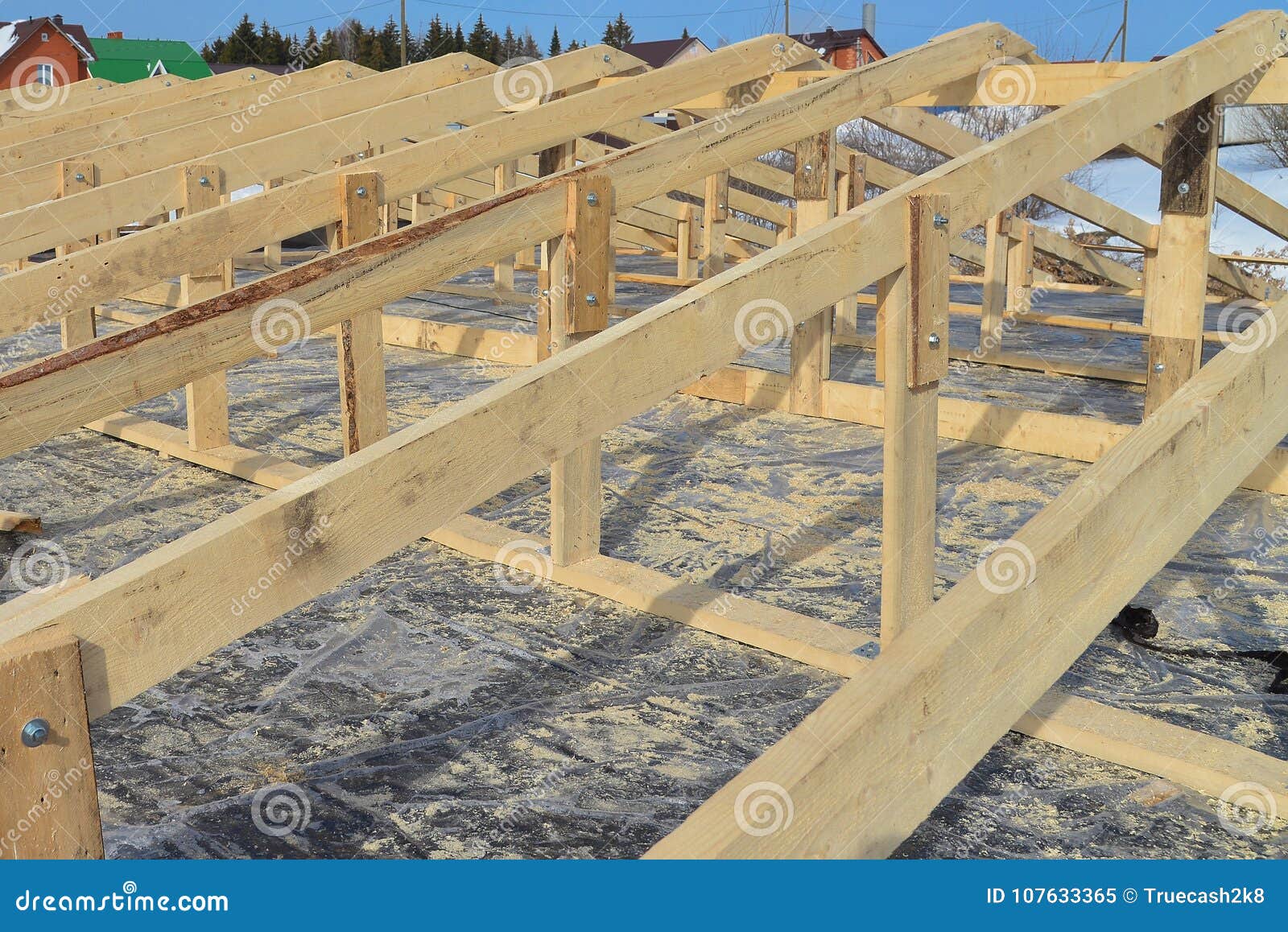 Wooden Roofing Construction Frame, New Roof Skeleton Stock Image ...