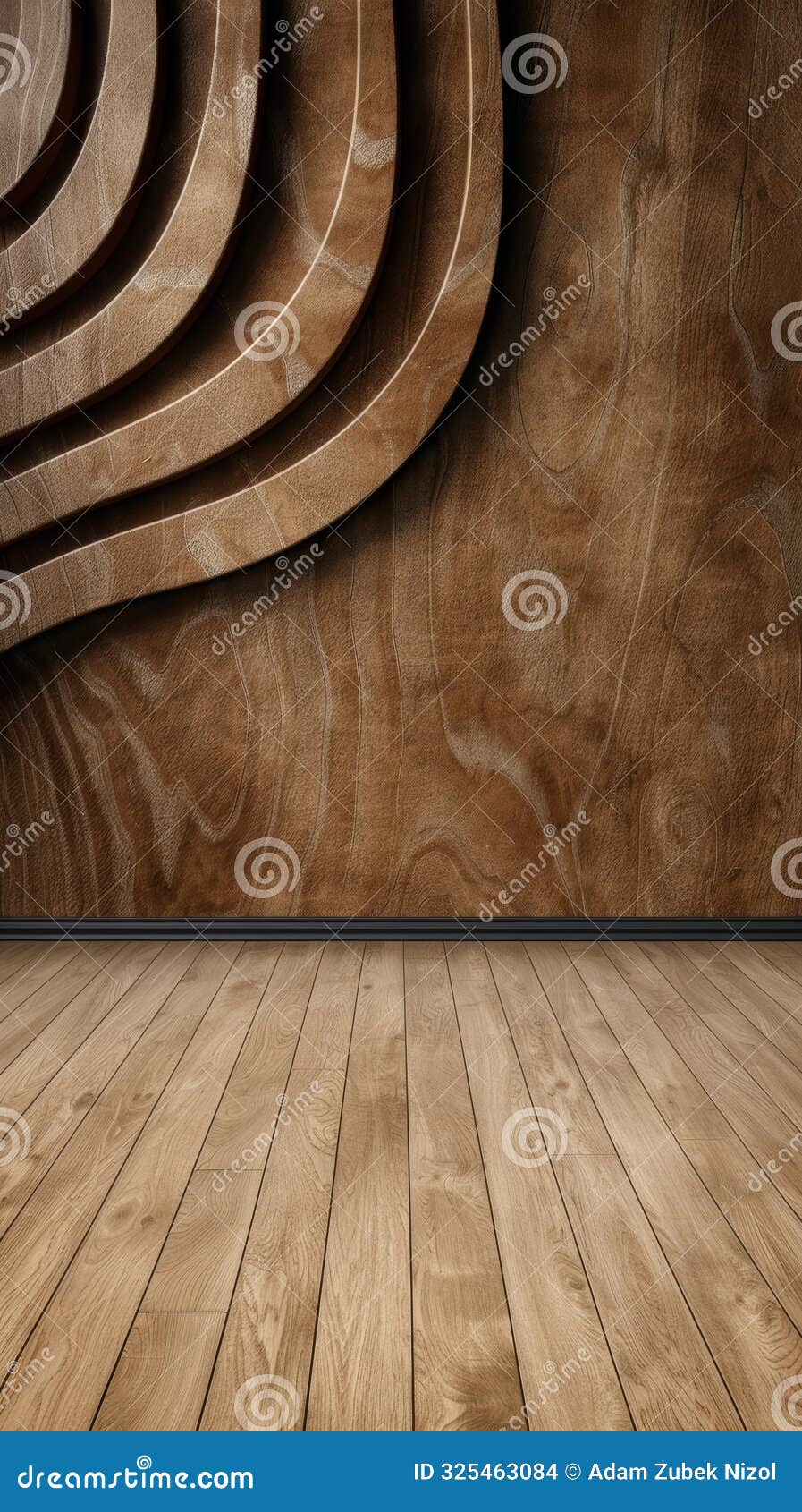 Wooden Room Interior with Curved Wall Panels Stock Illustration ...