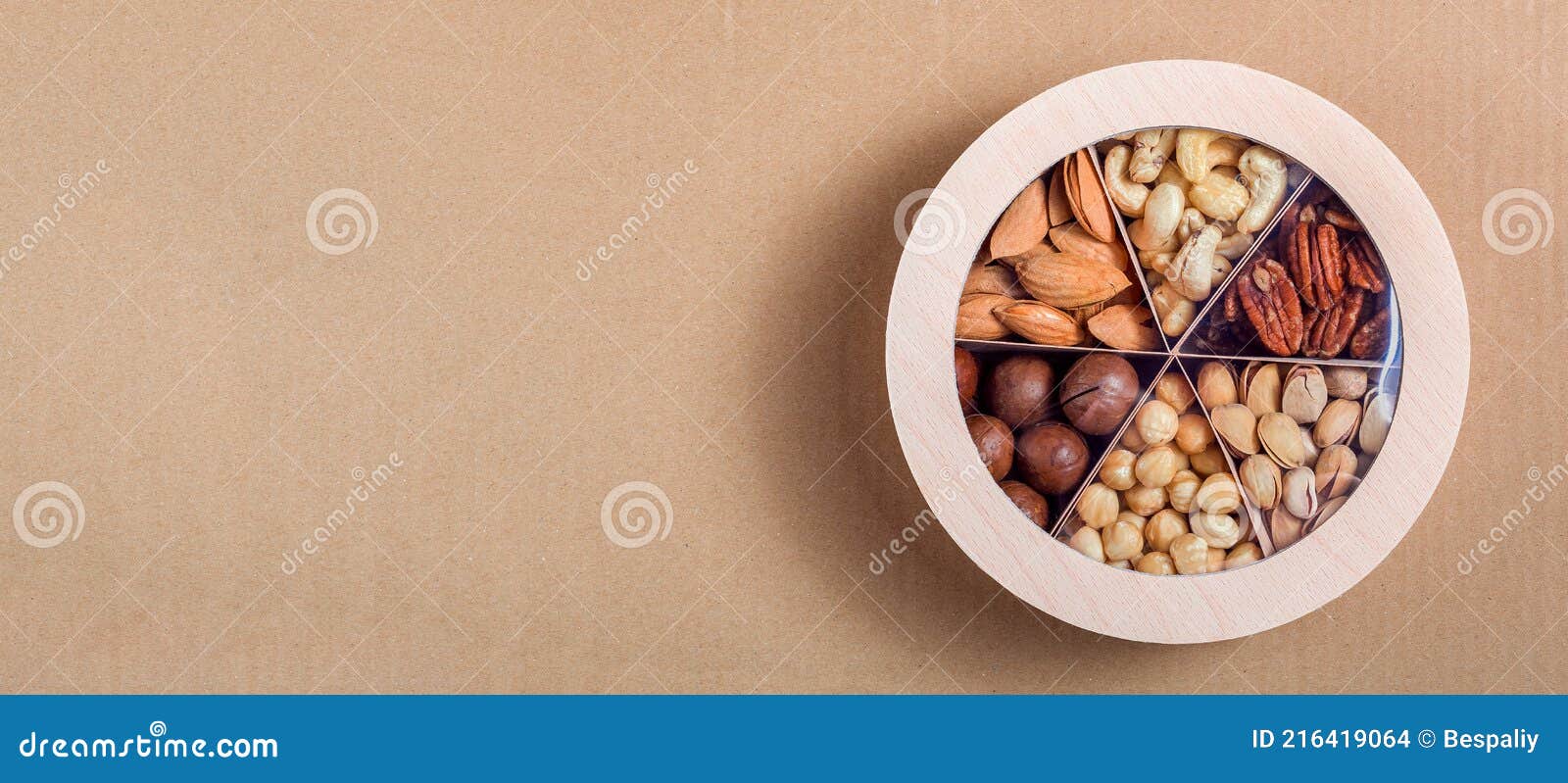 Wooden Round Gift Box with a Set of Different Types of Nuts. Stock ...