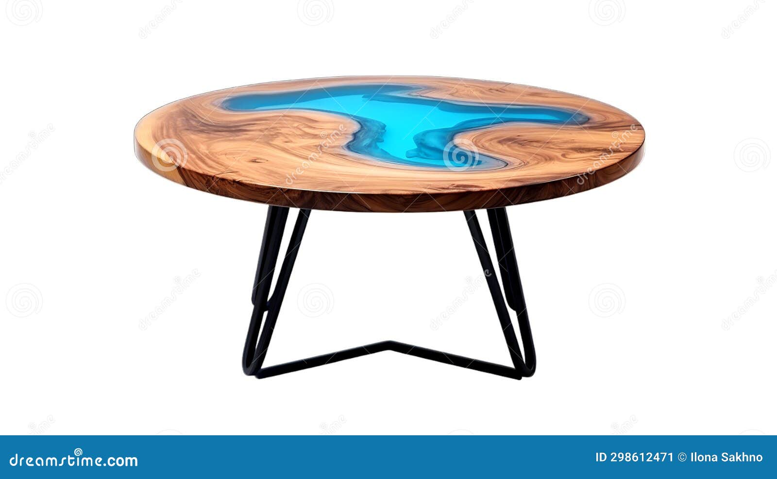 Wooden Round Table with Blue Epoxy Resin Isolated Stock Image ...