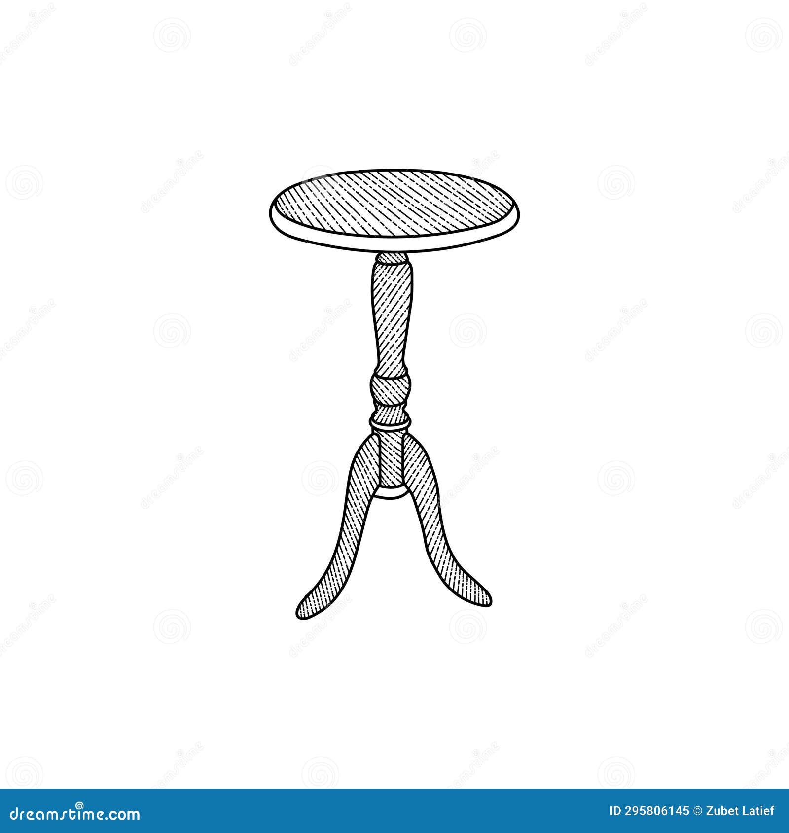 Wooden Round Table Line Art Illustration Creative Design Stock Vector ...