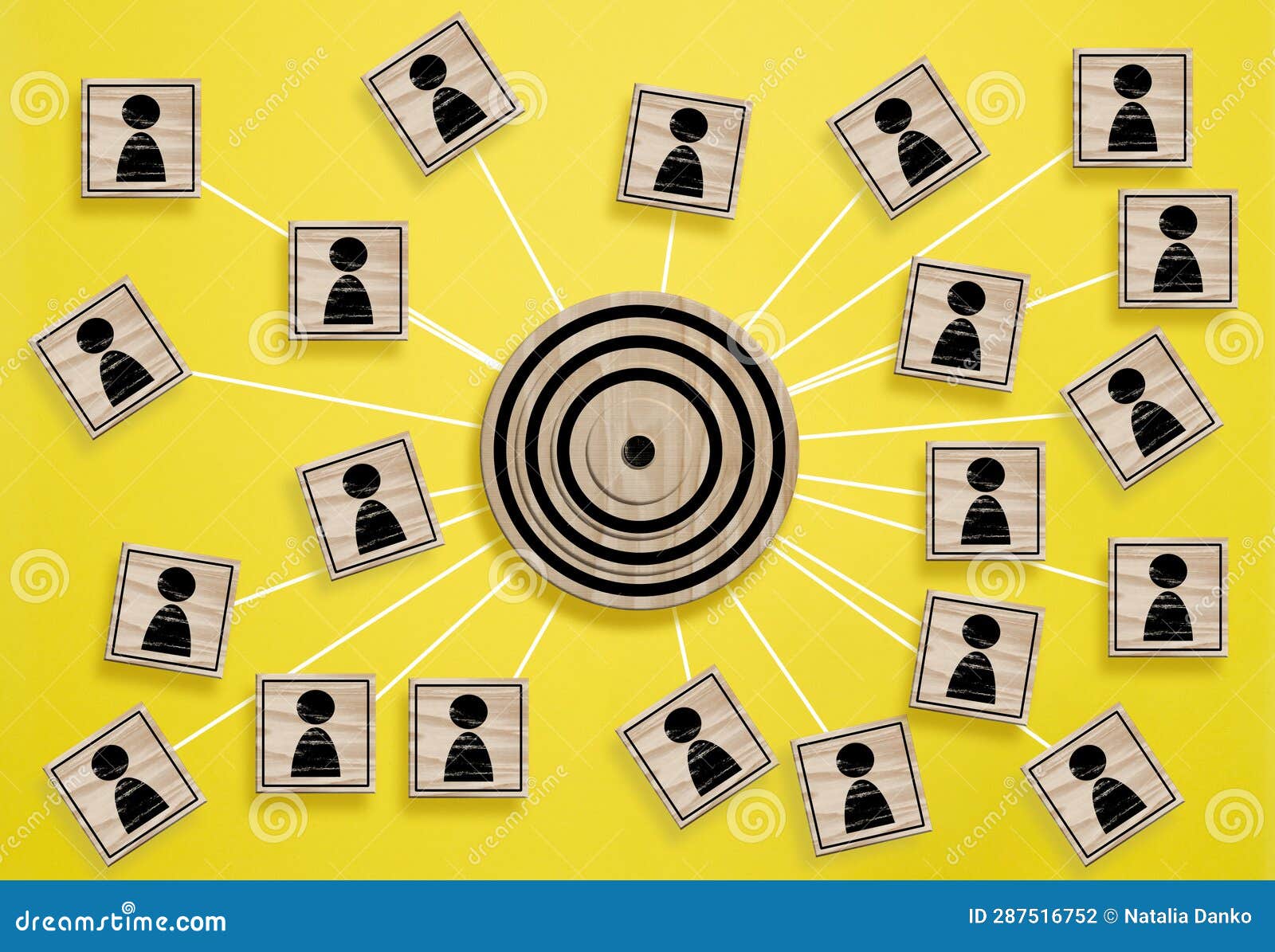A Wooden Round Target and Wooden Cubes with Figure Icon are Connected ...