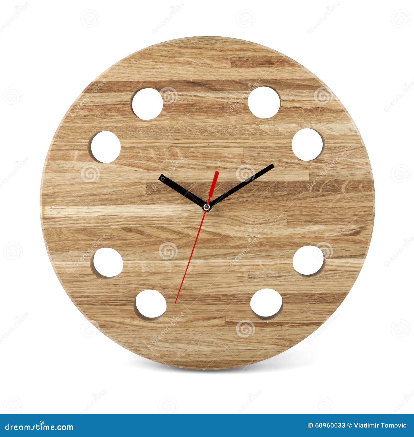 Wooden Round Wall Watch - Clock Isolated on White Stock Image - Image ...