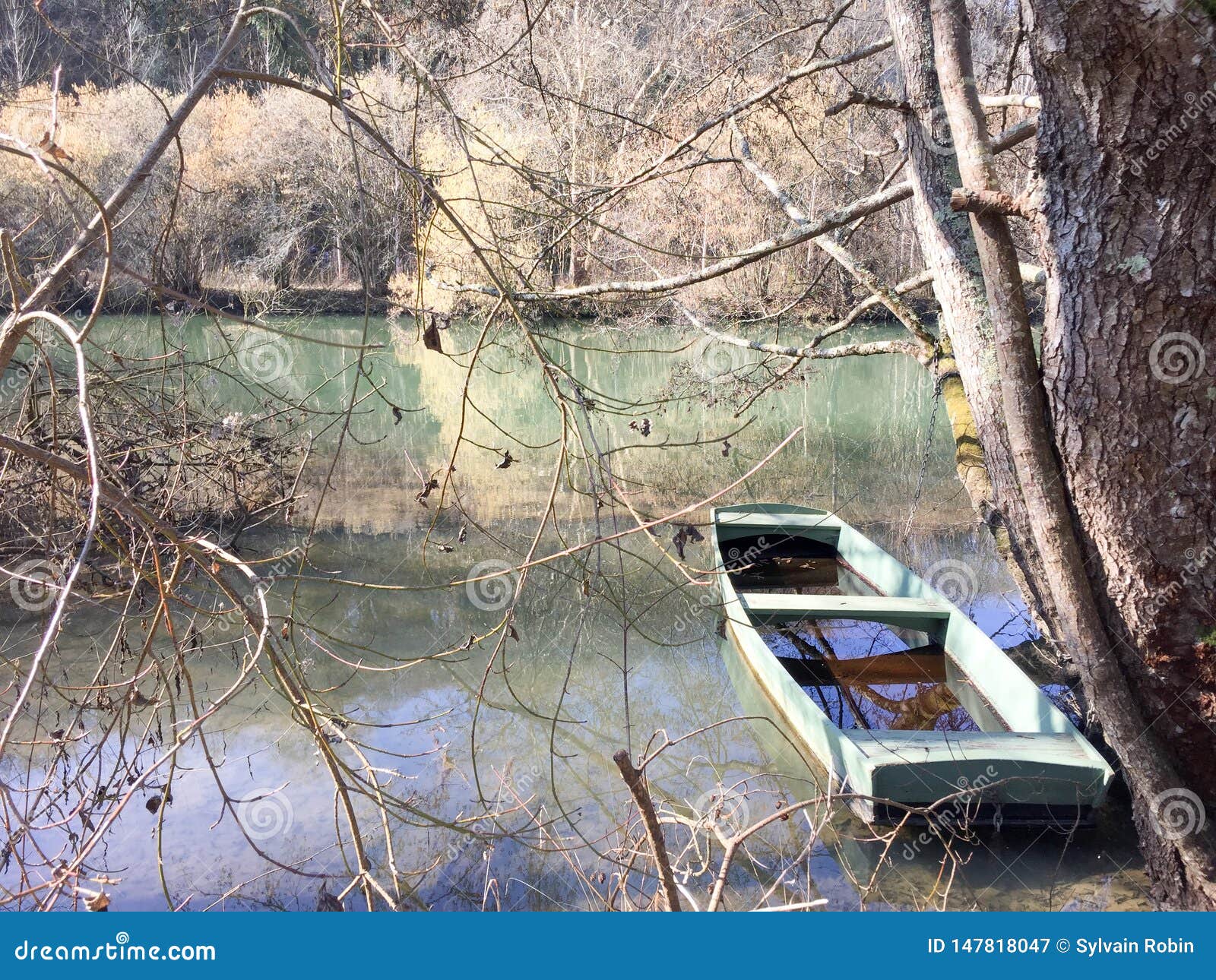 Wooden Rowing Boats on the River Stock Image - Image of maritime, cloud ...