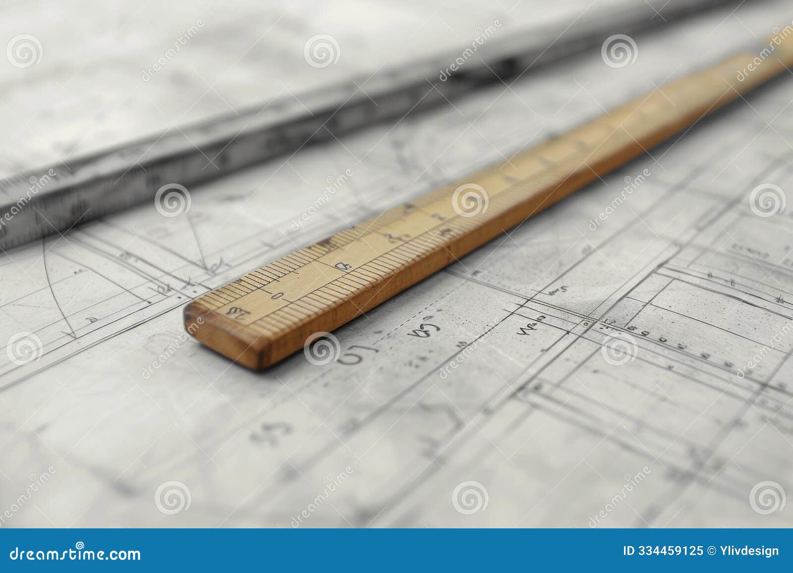 Wooden Ruler Lying on Technical Drawing of Architect Stock Image ...
