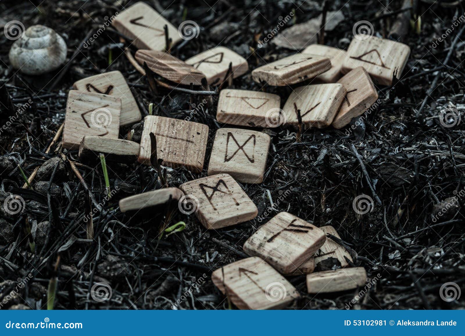 Wooden runes on the ground stock image. Image of burned - 53102981