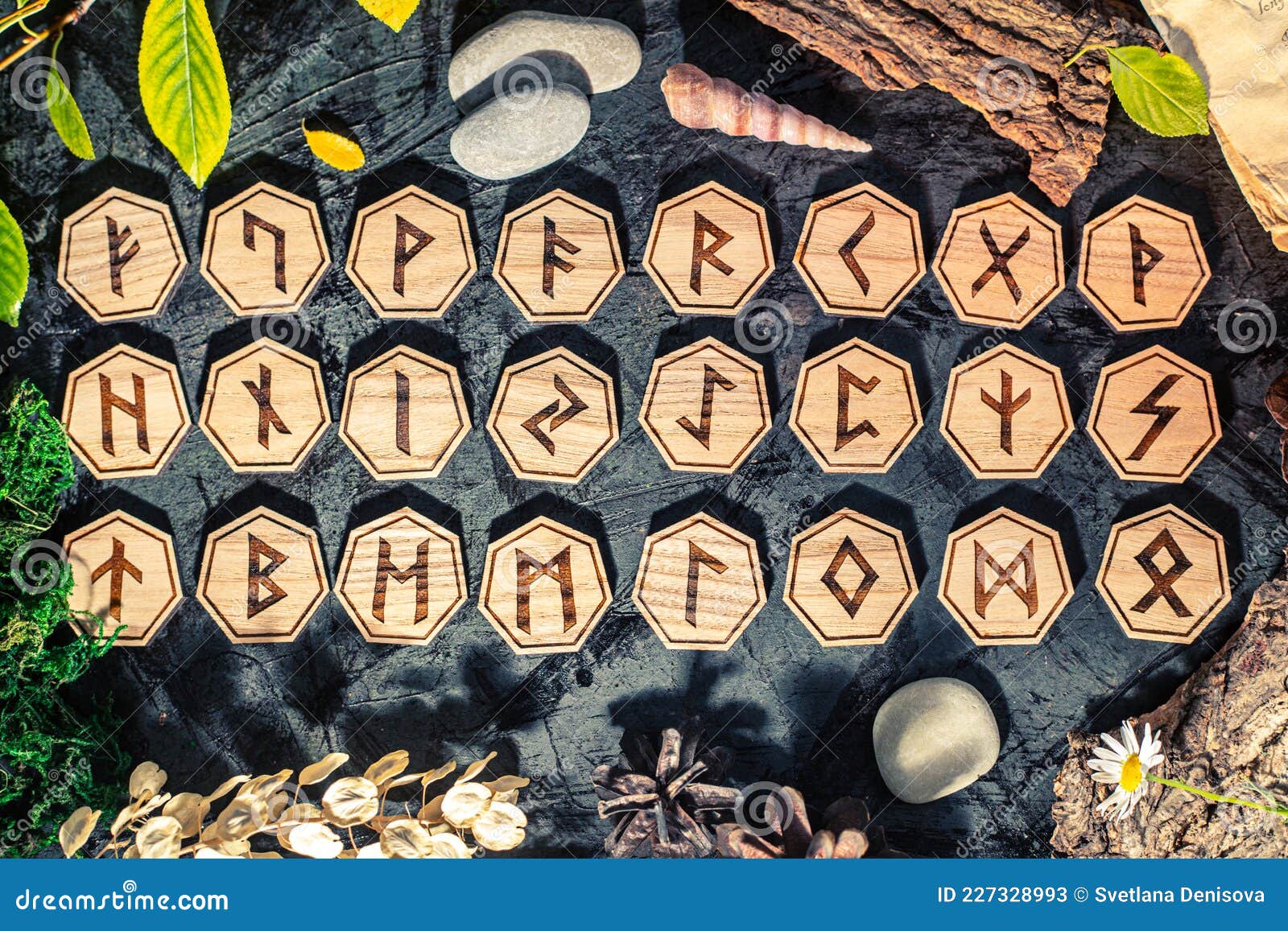 Wooden Runes are Lying on the Table among Various Objects. Astrology ...