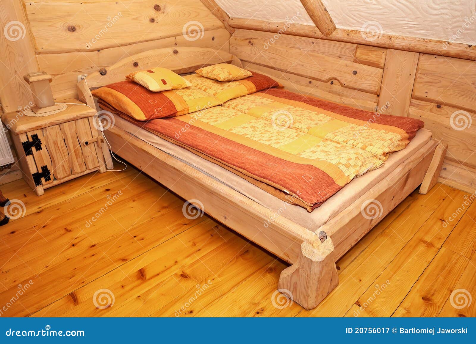 Wooden rustic bed. stock image. Image of room, fashioned - 20756017