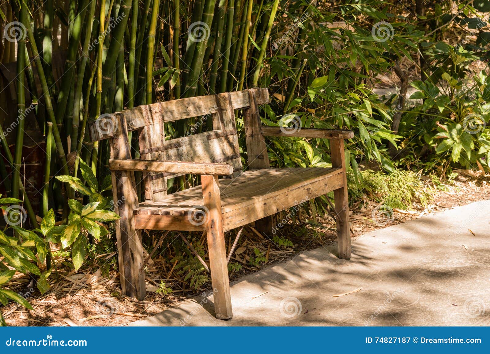 Wooden rustic bench stock image. Image of forest, comfortable - 74827187