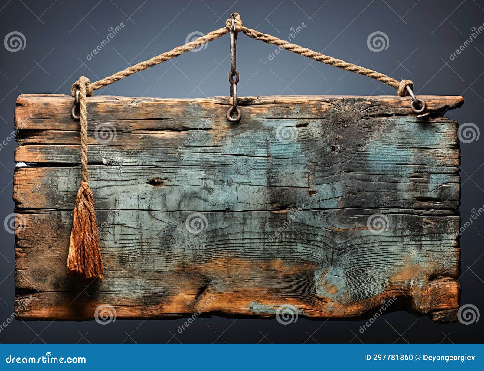 A Wooden Rustic Board Sign Hanging from a Rope on a Wall Stock ...