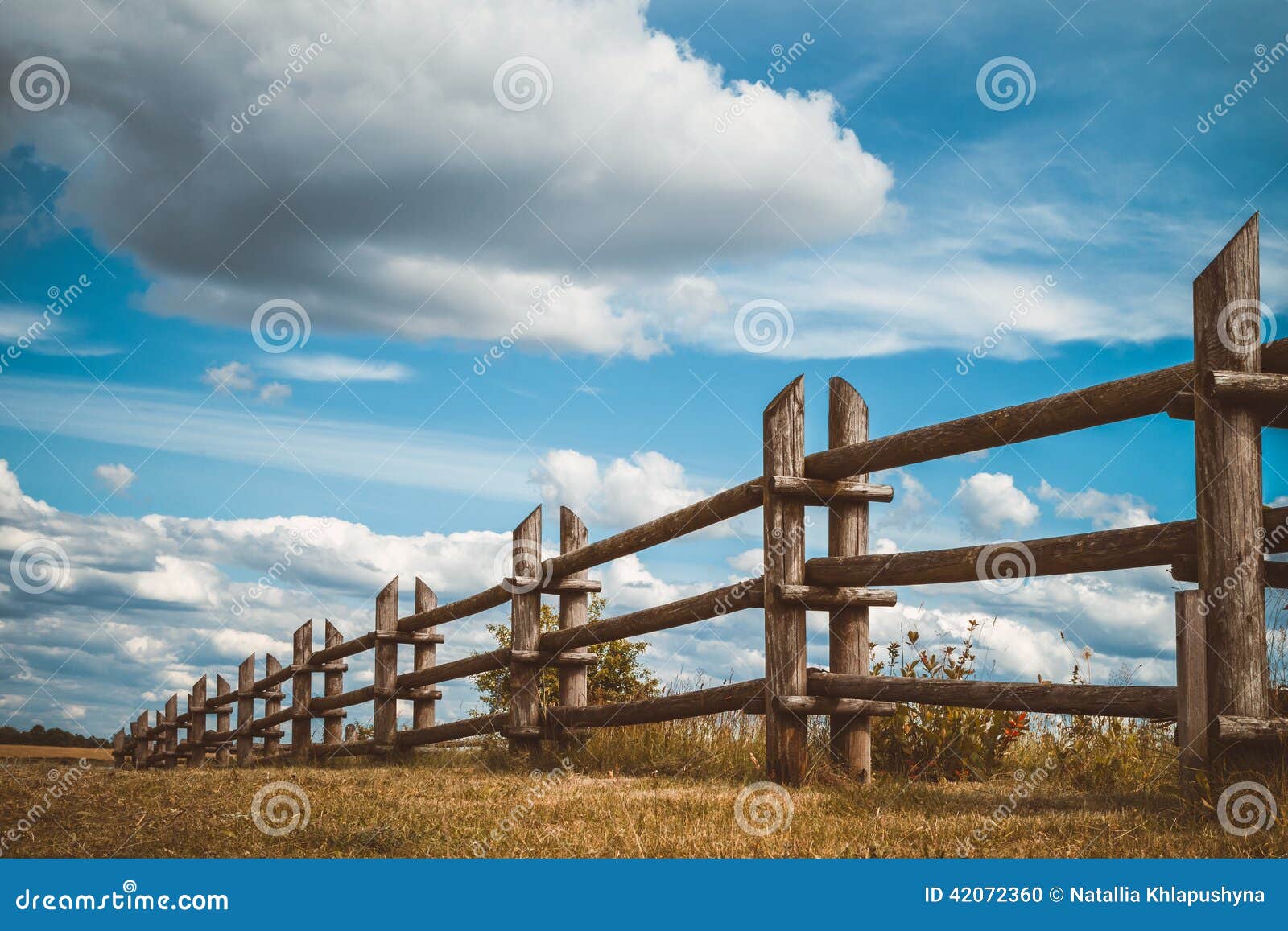 Wooden Rustic Fence in Village and Blue Sky Stock Photo - Image of fall ...