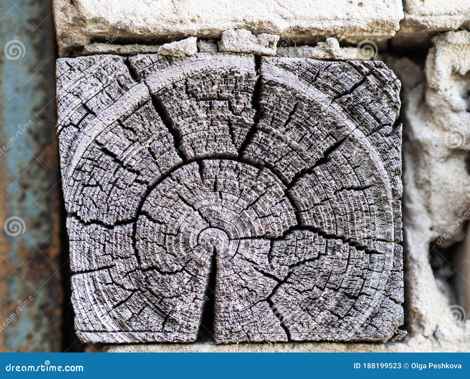 Wooden Rustic Support Beam Sticking Out from a Building Made from Rock ...