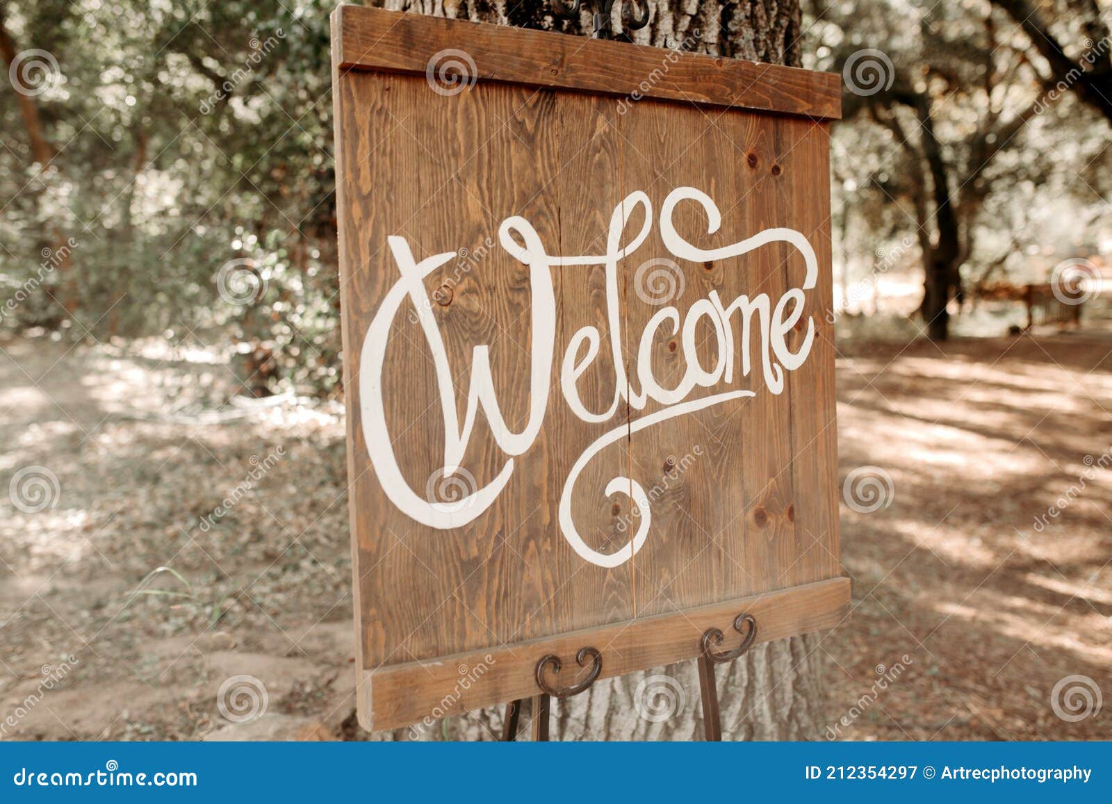 Rustic Welcome Sign With Red Flower Hanging On Distressed Antique Green ...