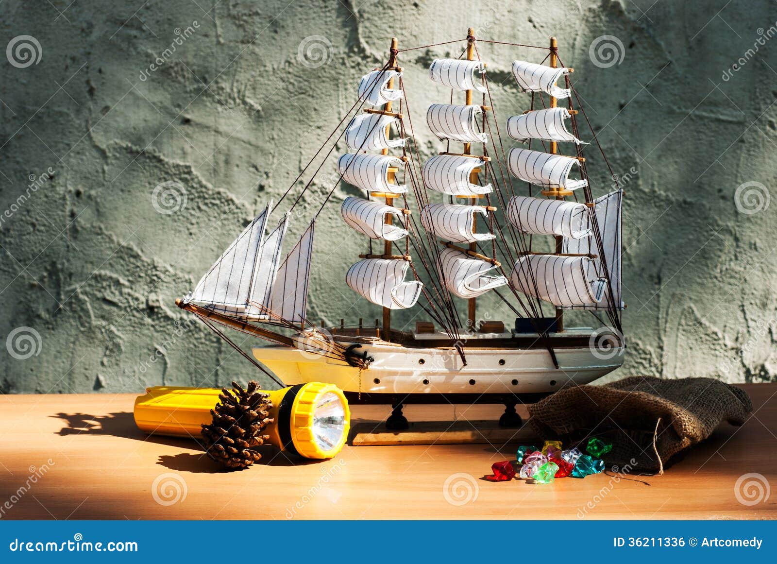 Wooden Sail Ship Toy Model with Torch Stock Photo - Image of antique ...
