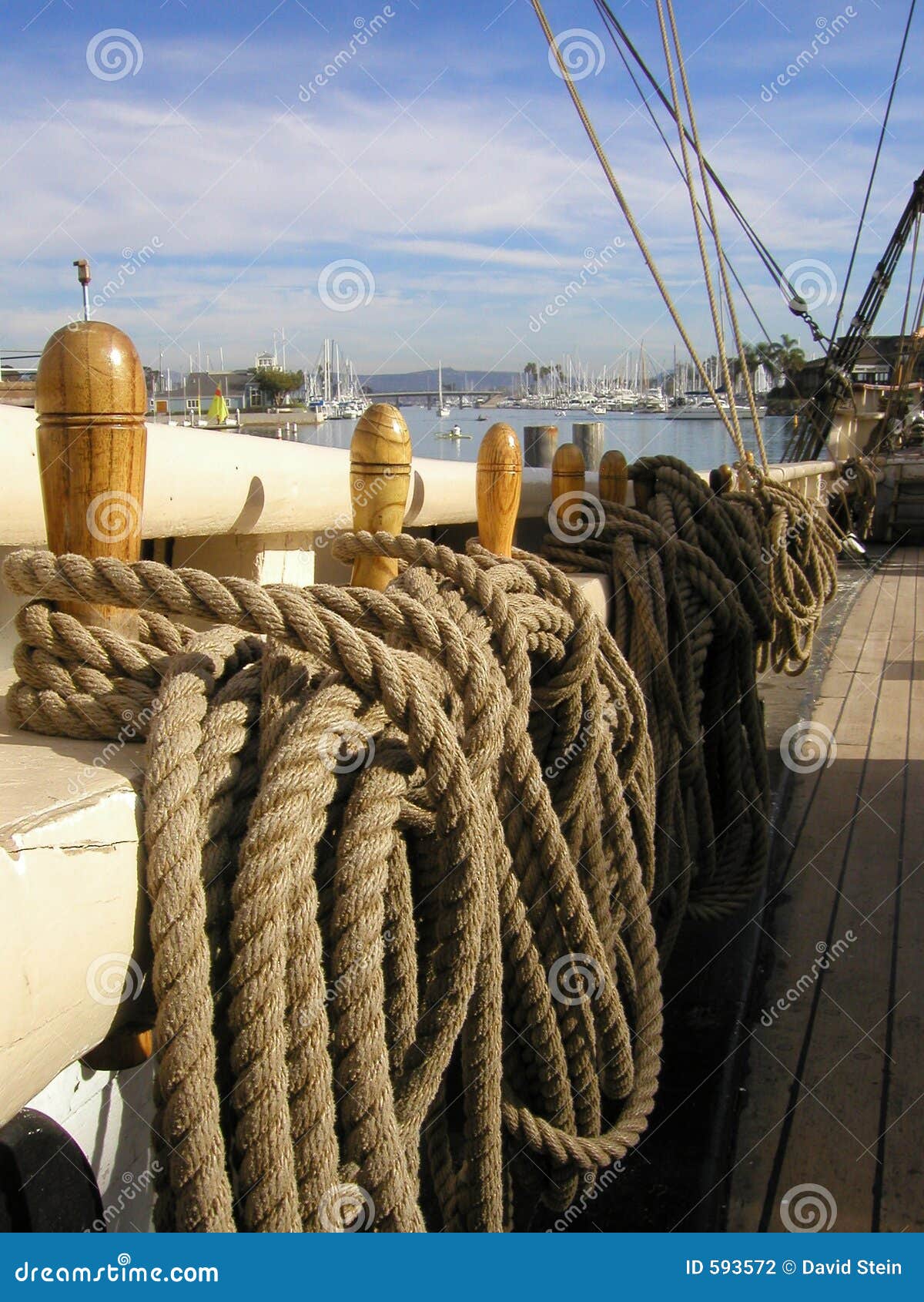 Wooden Sailboat Rail & Rigging Stock Photo - Image of marine, belaying ...