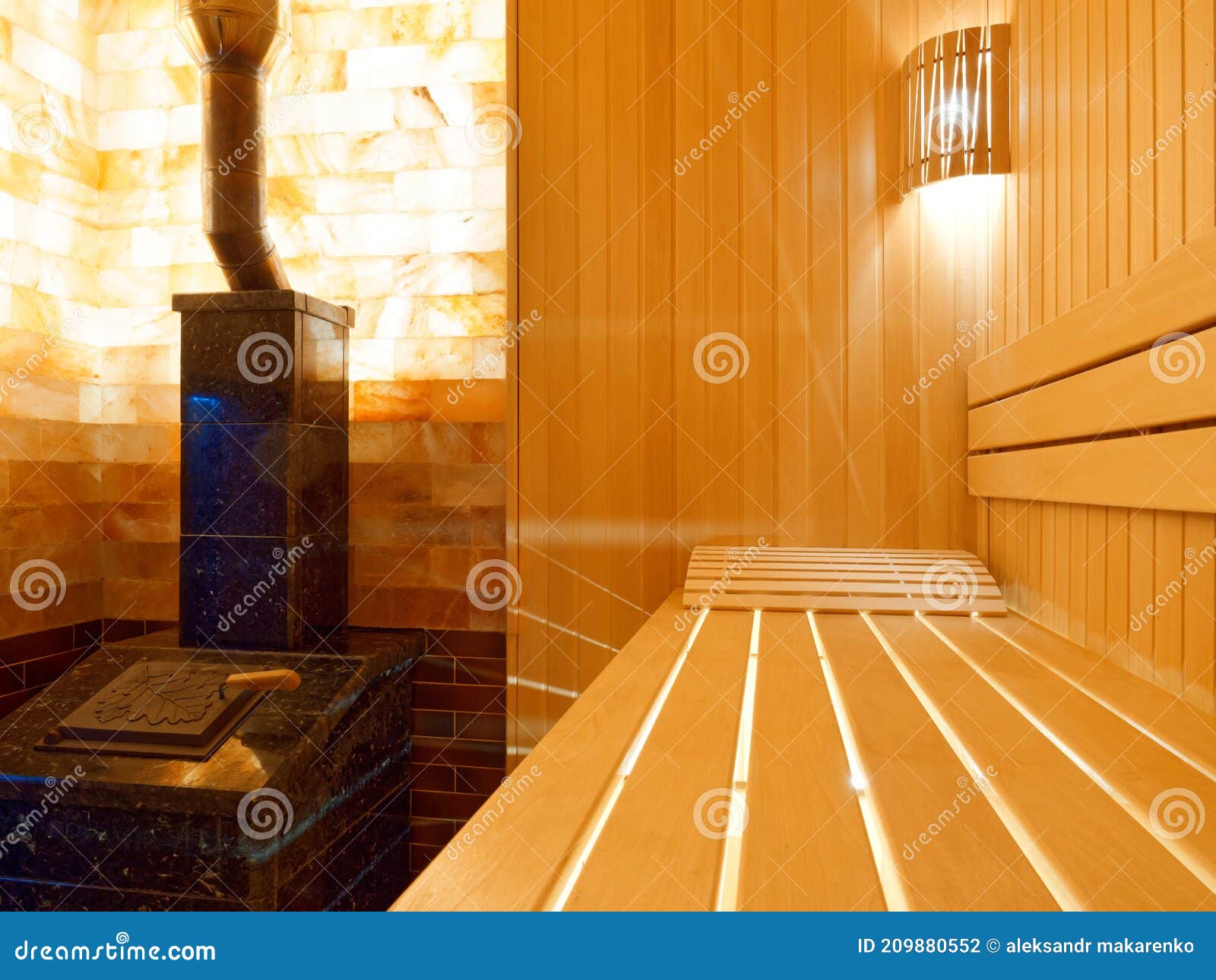 Wooden Sauna Interior Wood-fired Sauna with LED Lighting Stock Photo ...