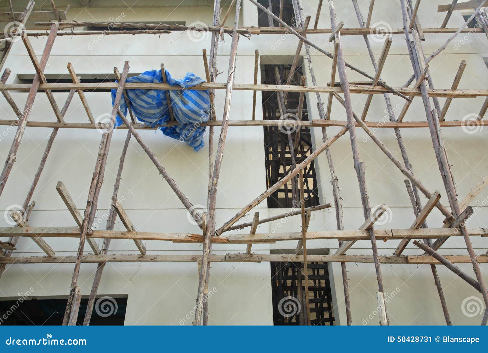 Wooden Scaffold at High Building Construction Stock Image - Image of ...