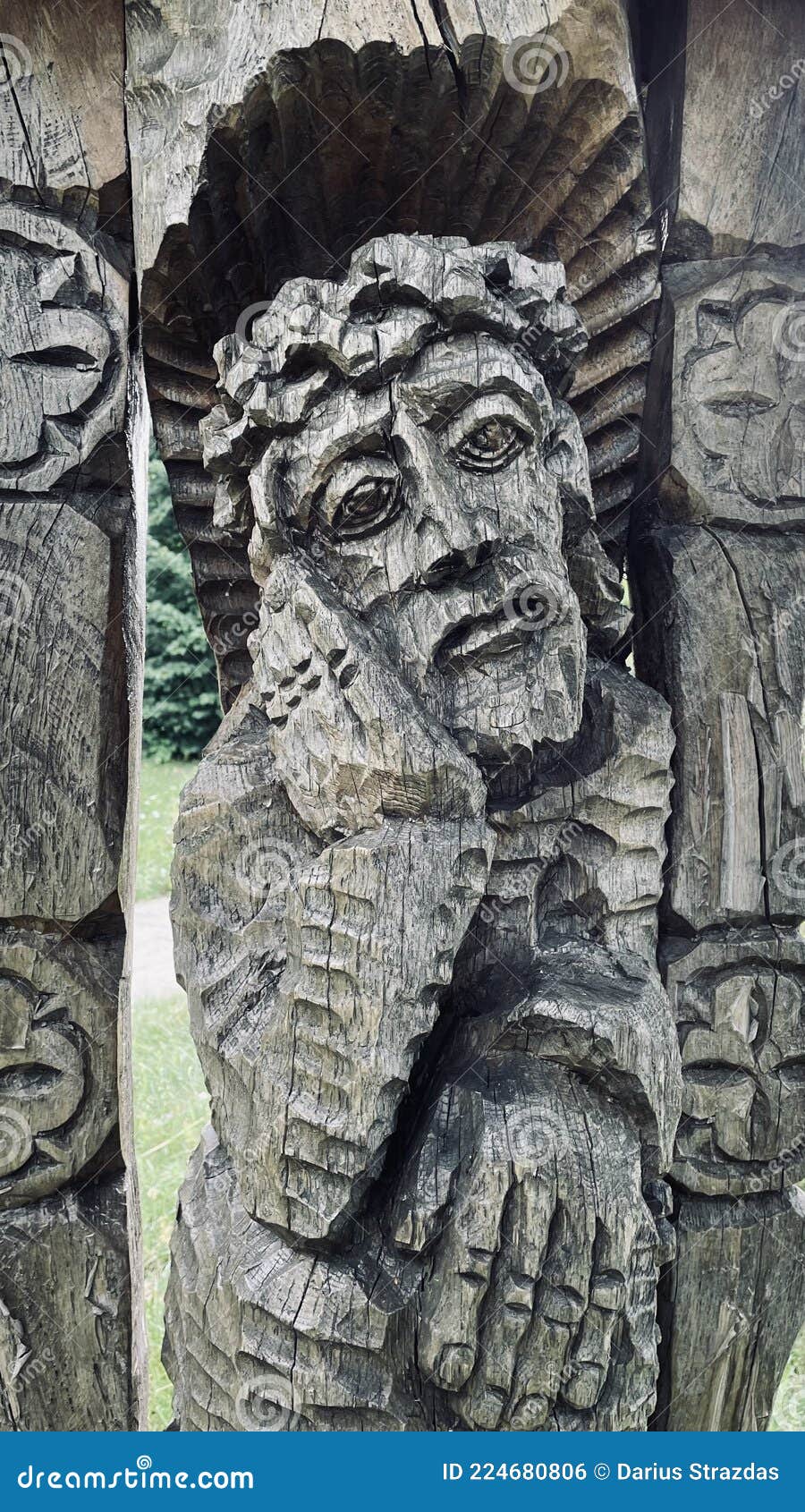 Wooden Sculpture. Pensive Christ Stock Photo - Image of relief, wall ...