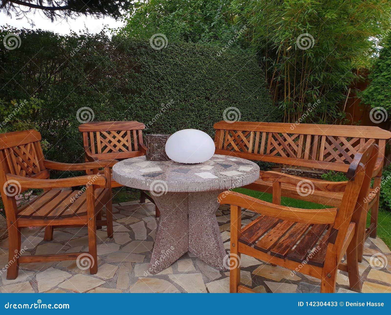 Wooden Seating Group in the Garden Stock Image - Image of wood, rustic ...