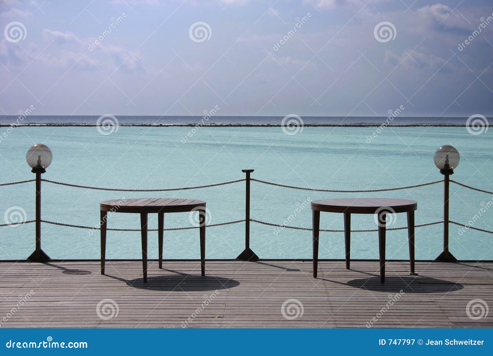 Wooden Seats By Tropical Sea Stock Image - Image of walkway, ocean: 747797