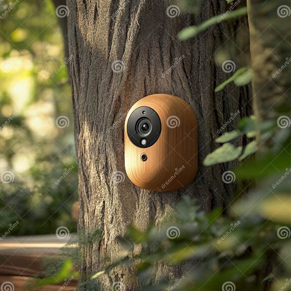 Wooden Security Camera Mounted on a Tree Trunk Stock Illustration ...