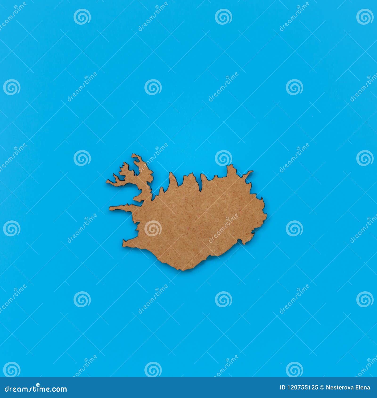 Wooden Shape of Map of Iceland Isolated on Blue Background. Stock Image ...