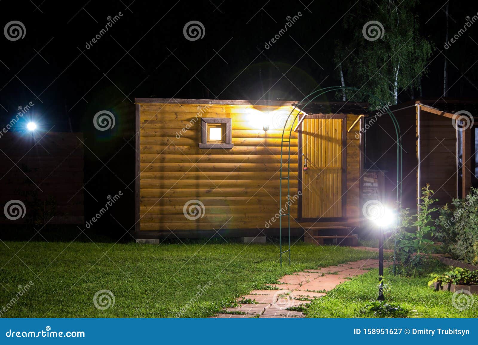Wooden Shed Lit by Lanterns at Night Stock Image - Image of lantern ...
