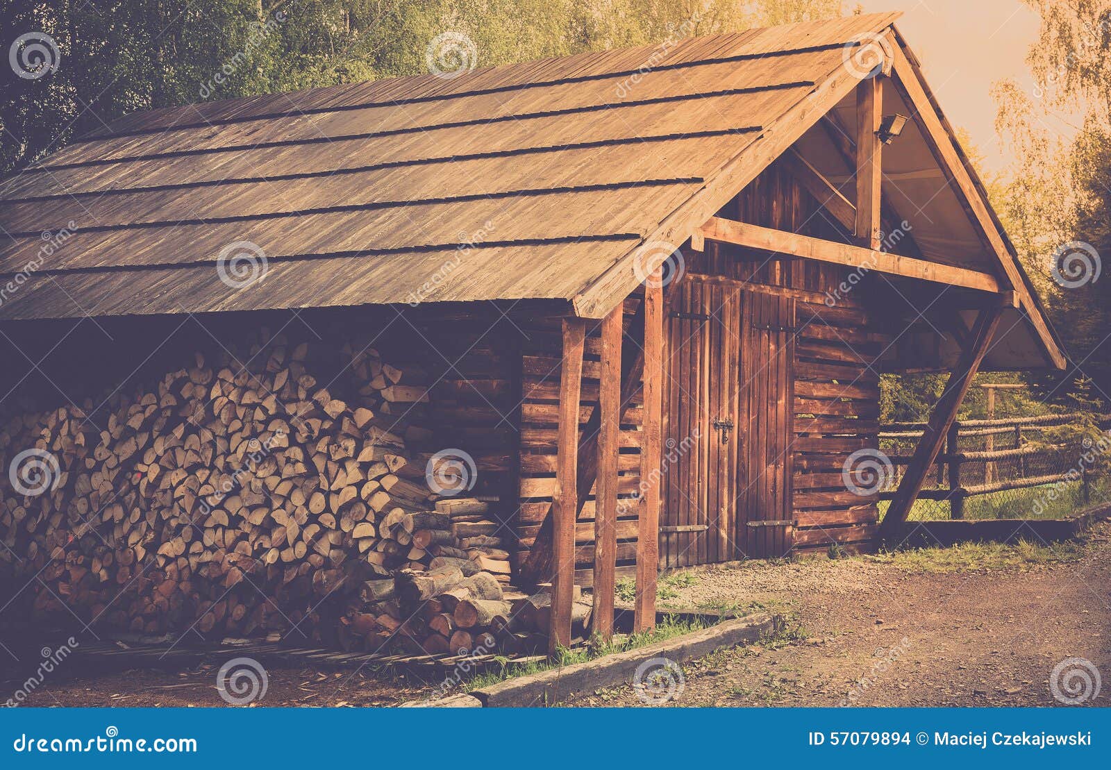 Wooden shed and logs stock photo. Image of carpentry - 57079894