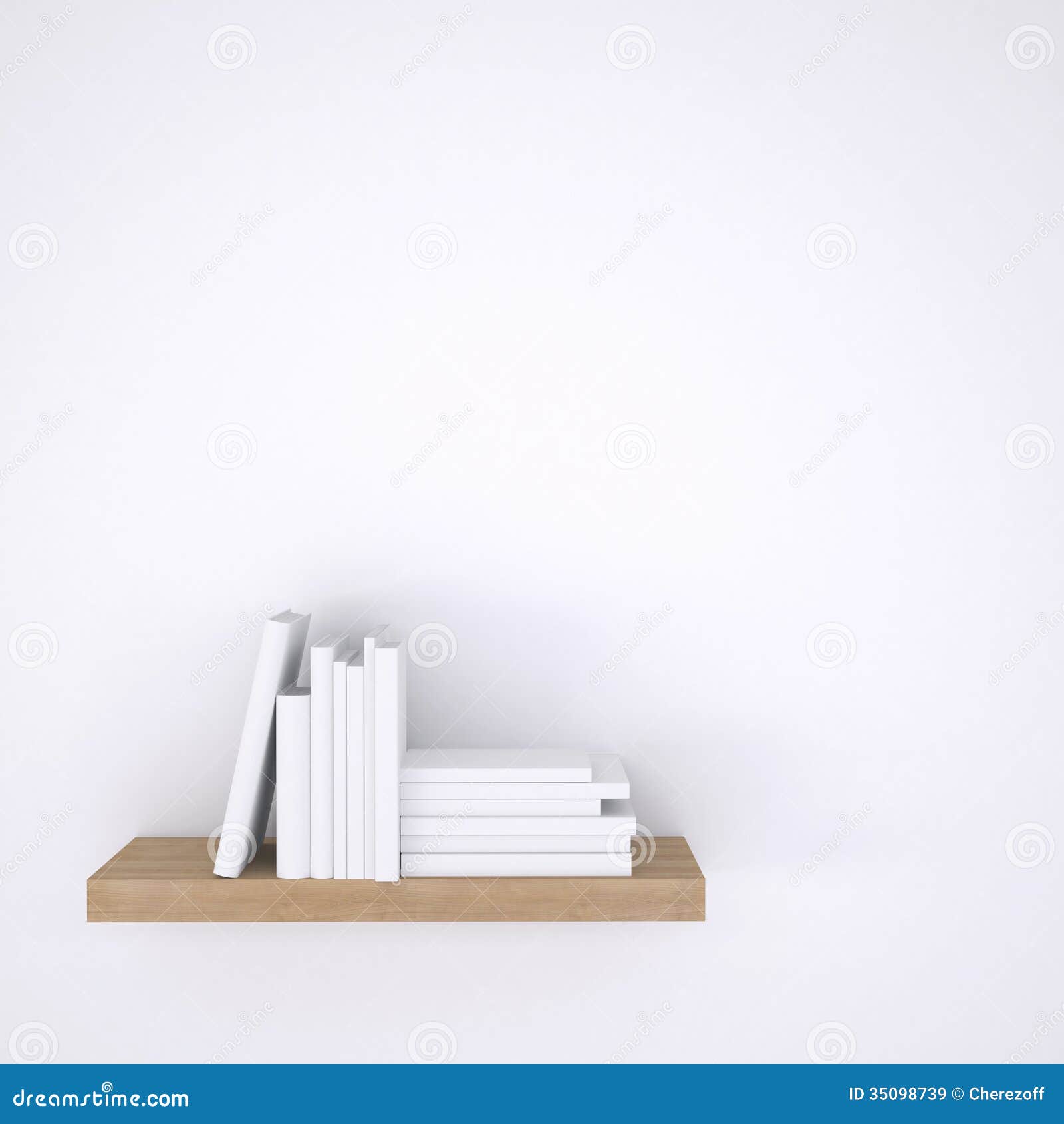 Wooden Shelf with Books on White Wall Background Stock Image - Image of ...