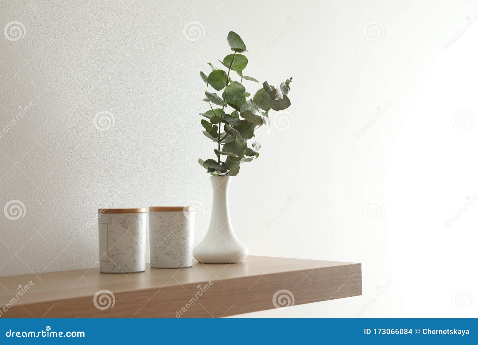 Wooden Shelf with Decorative Elements on Wall Stock Photo - Image of ...