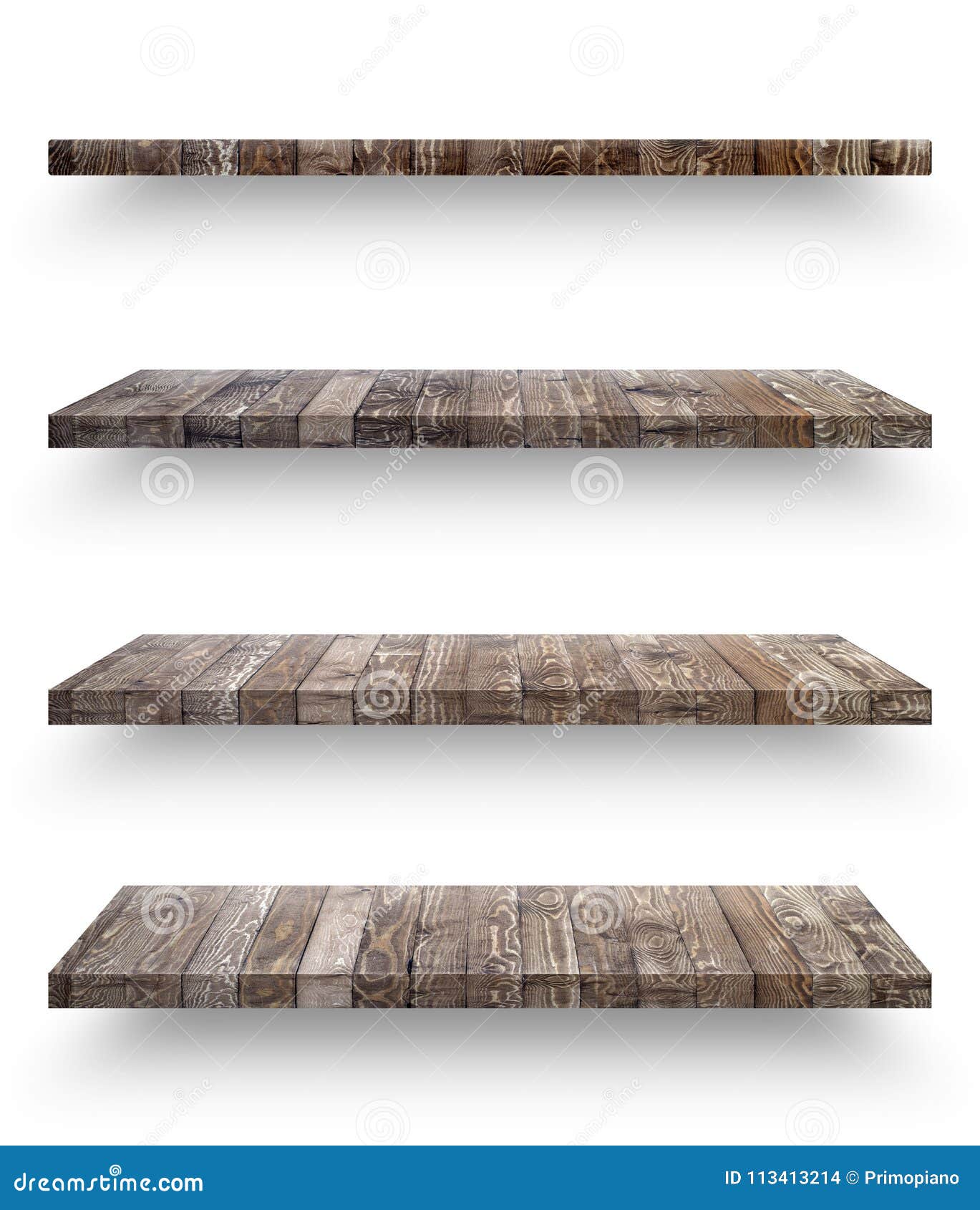Wooden Shelf Template Set Isolated Stock Photo - Image of grain, shelf ...