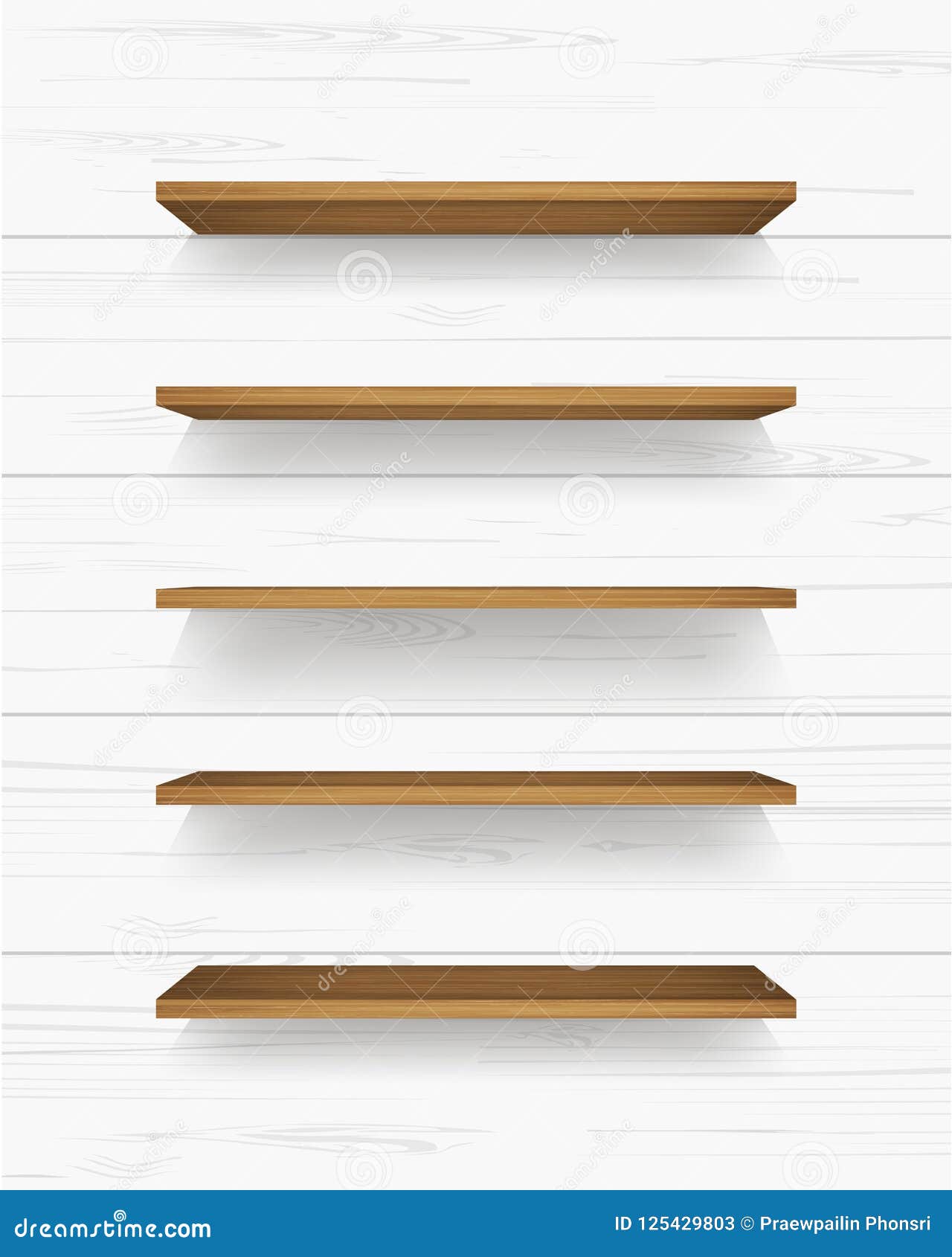 Wooden Shelf on White Wall Background with Soft Shadow. Vector. Stock ...