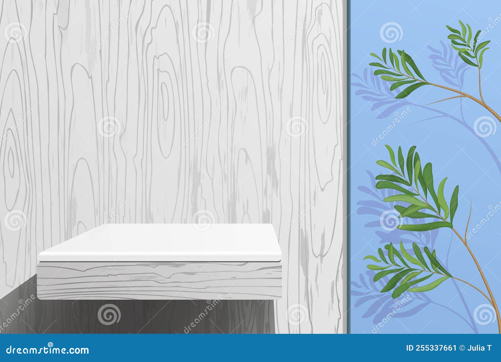 Wooden Shelf on Wooden Wall and Green Plant in the Room. White Textured ... Wooden Shelf on Wooden Wall and Green Plant in the Room. White Textured ...