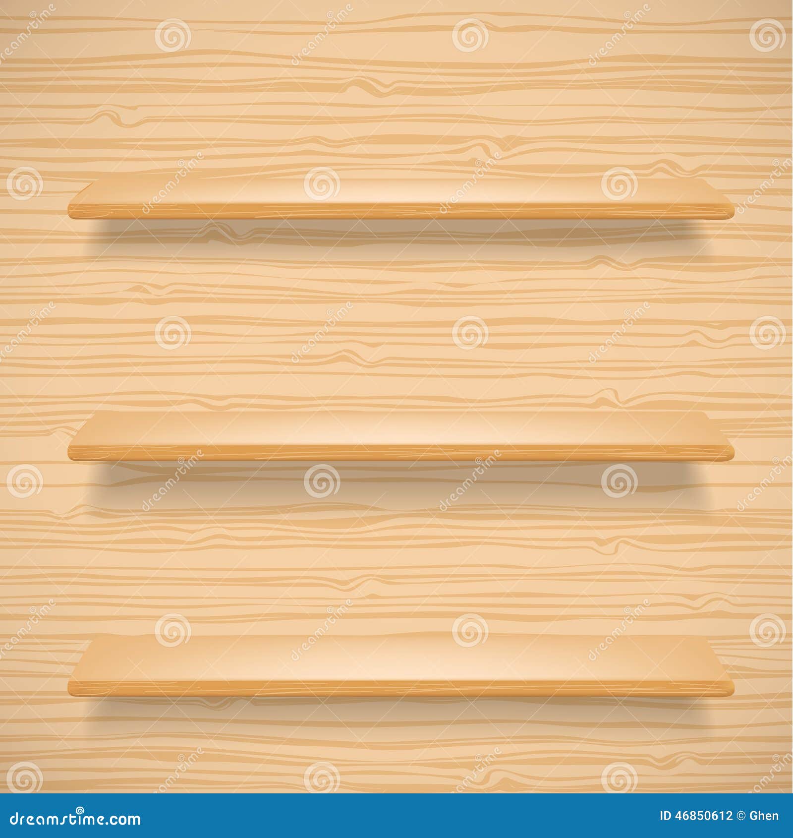 3d Wooden Shelves On Pastel Beige Wall Background. Render Of Empty Room ...