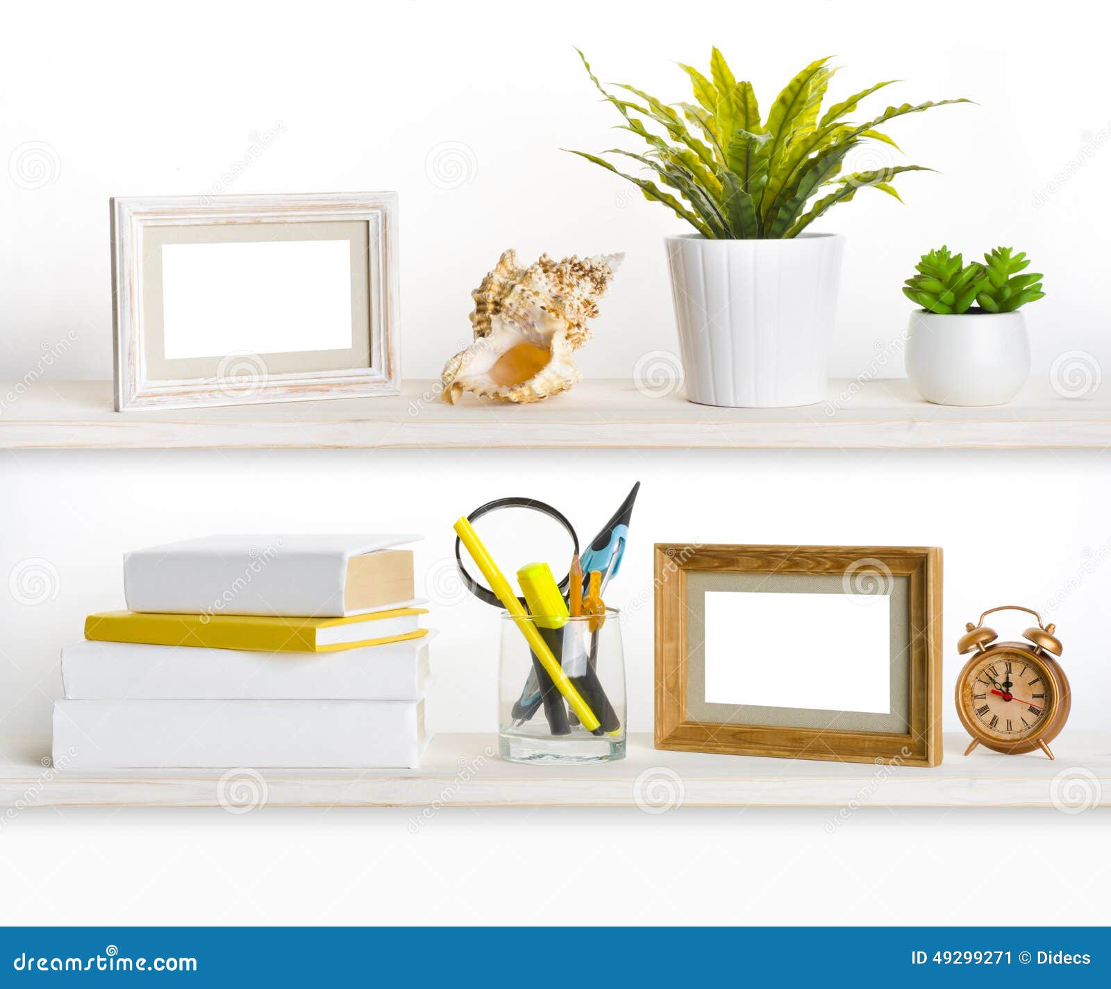 Wooden Shelves with Different Office Related Objects Stock Image ...