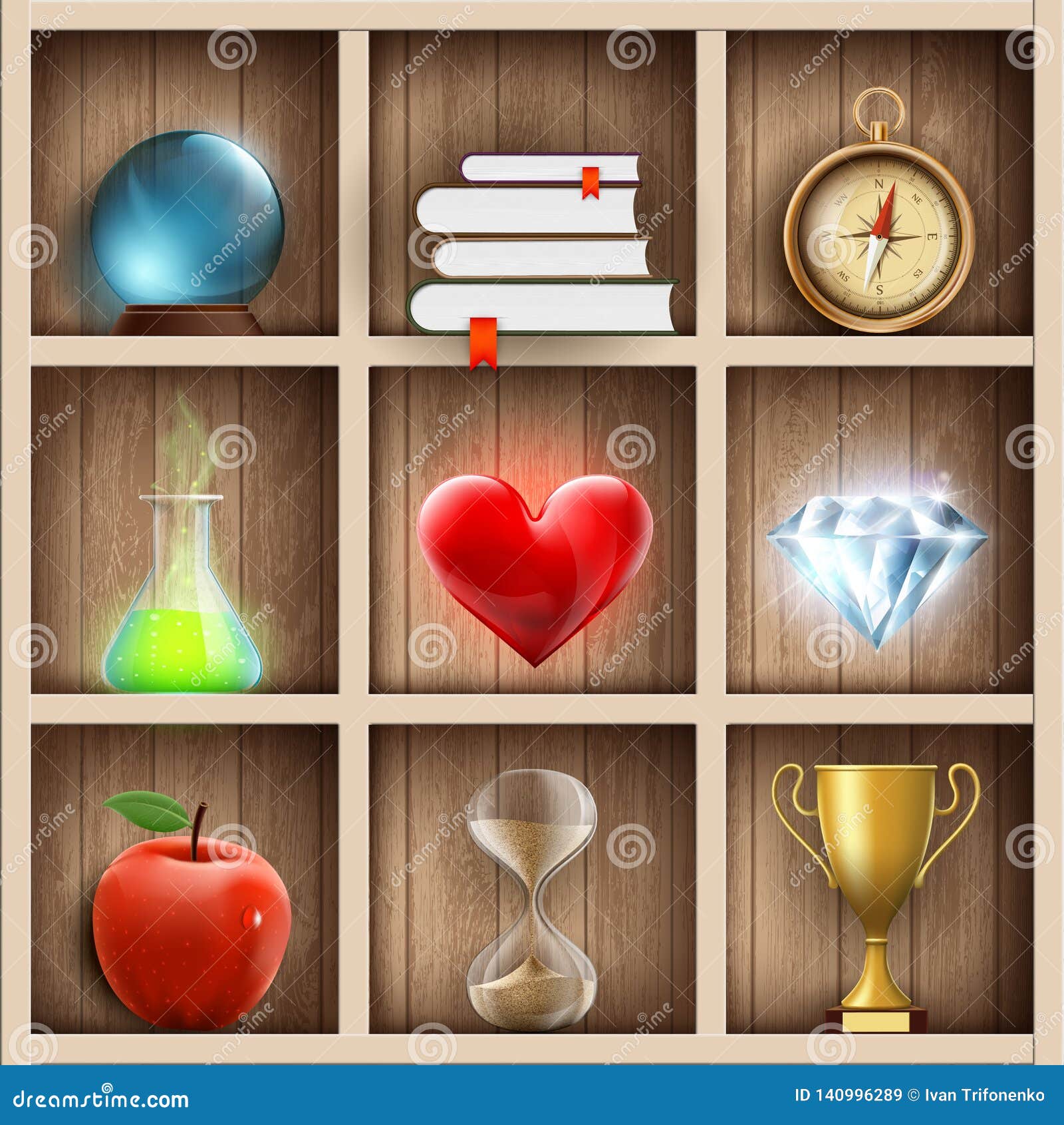 Wooden Shelves with Magic and Wizard Items Stock Vector - Illustration ...