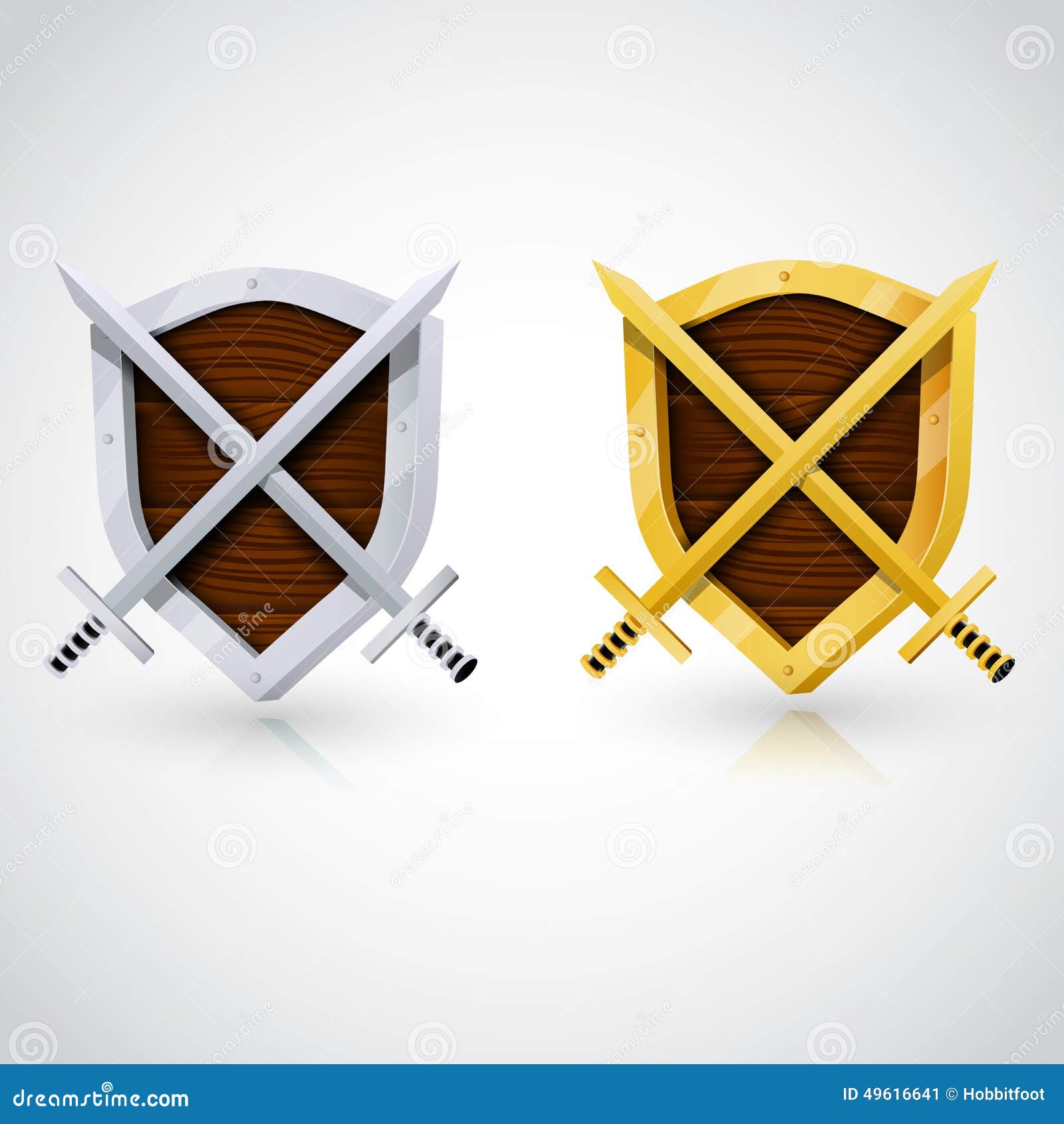 Wooden shield with swords stock vector. Illustration of protection ...