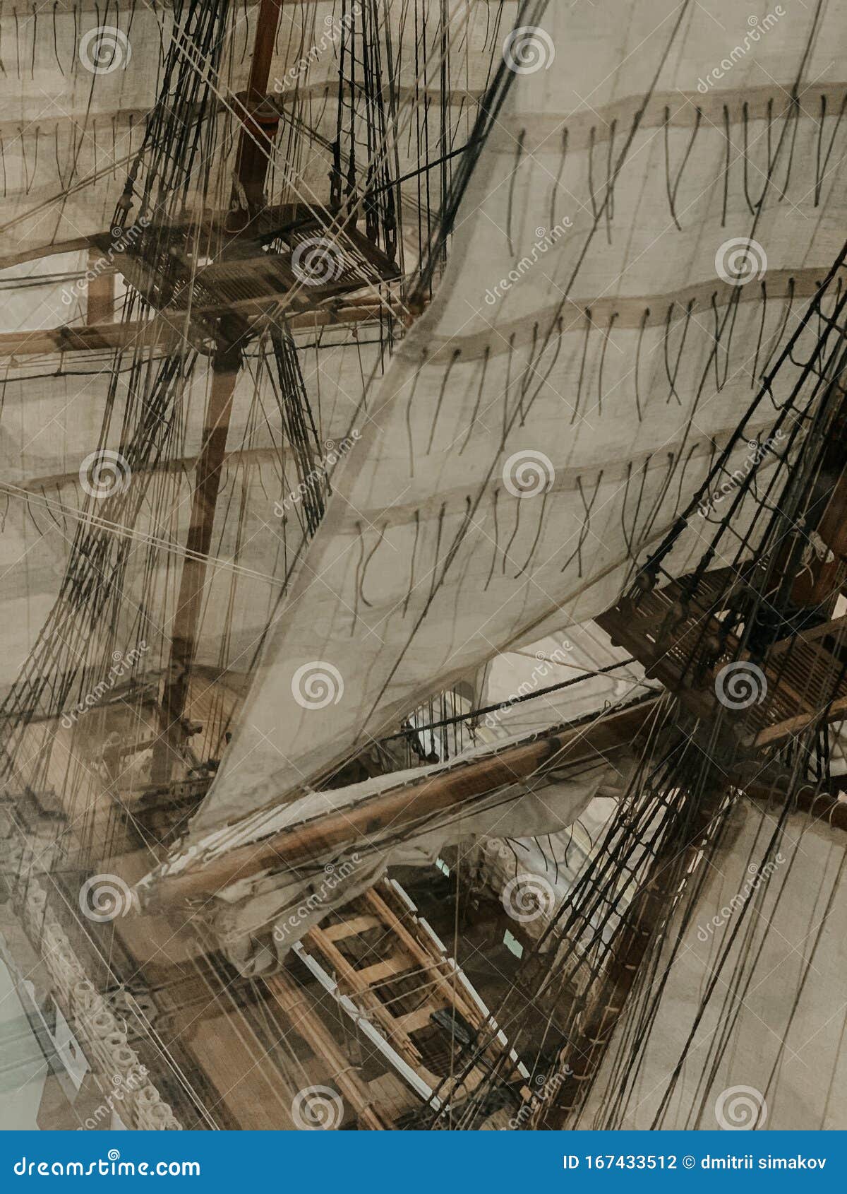 Wooden Ship with Sails in the Sea Mast Stock Photo - Image of cloud ...