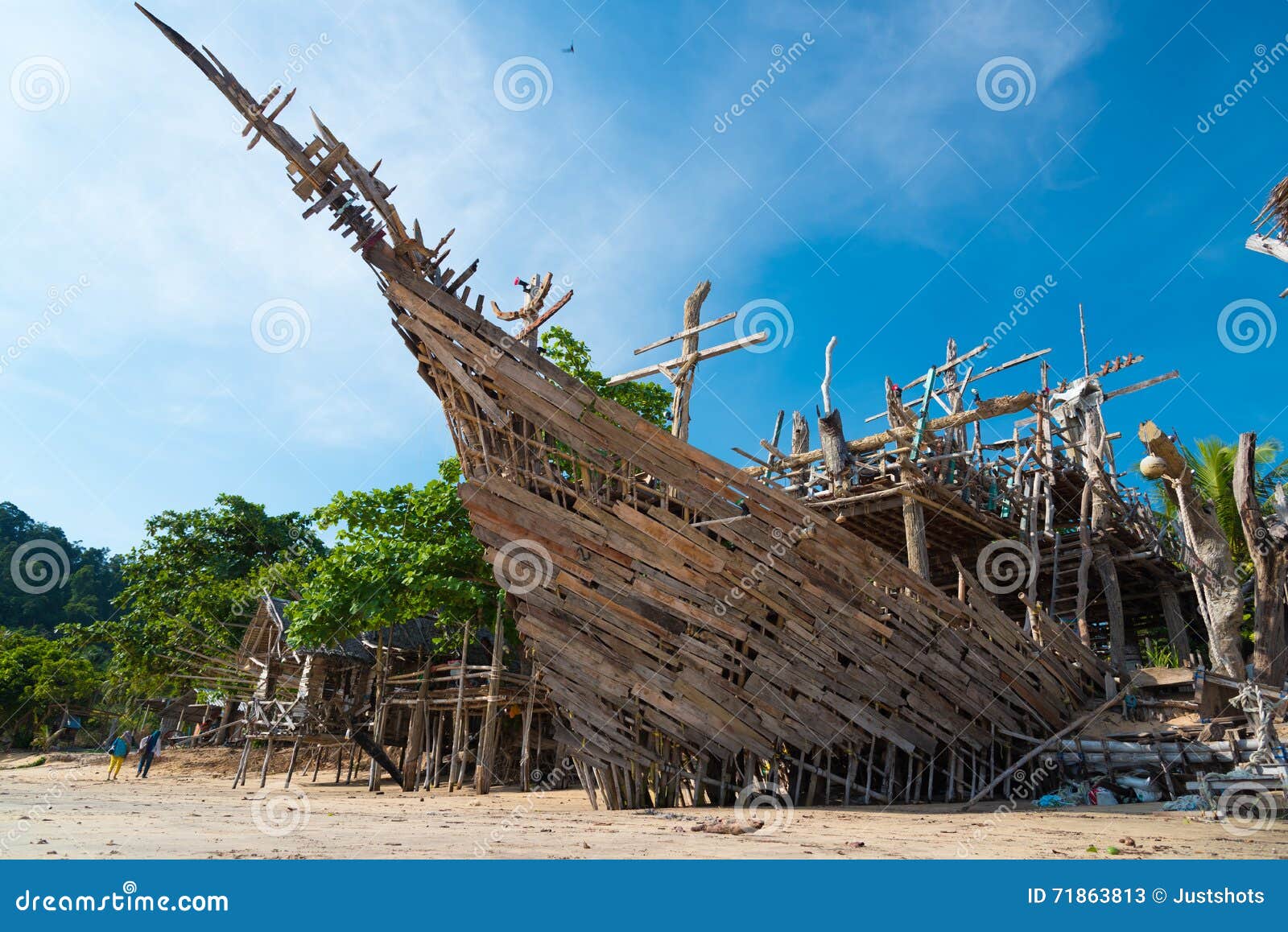 Wooden Shipwreck with Blue Sky Stock Image - Image of cool, abandoned ...